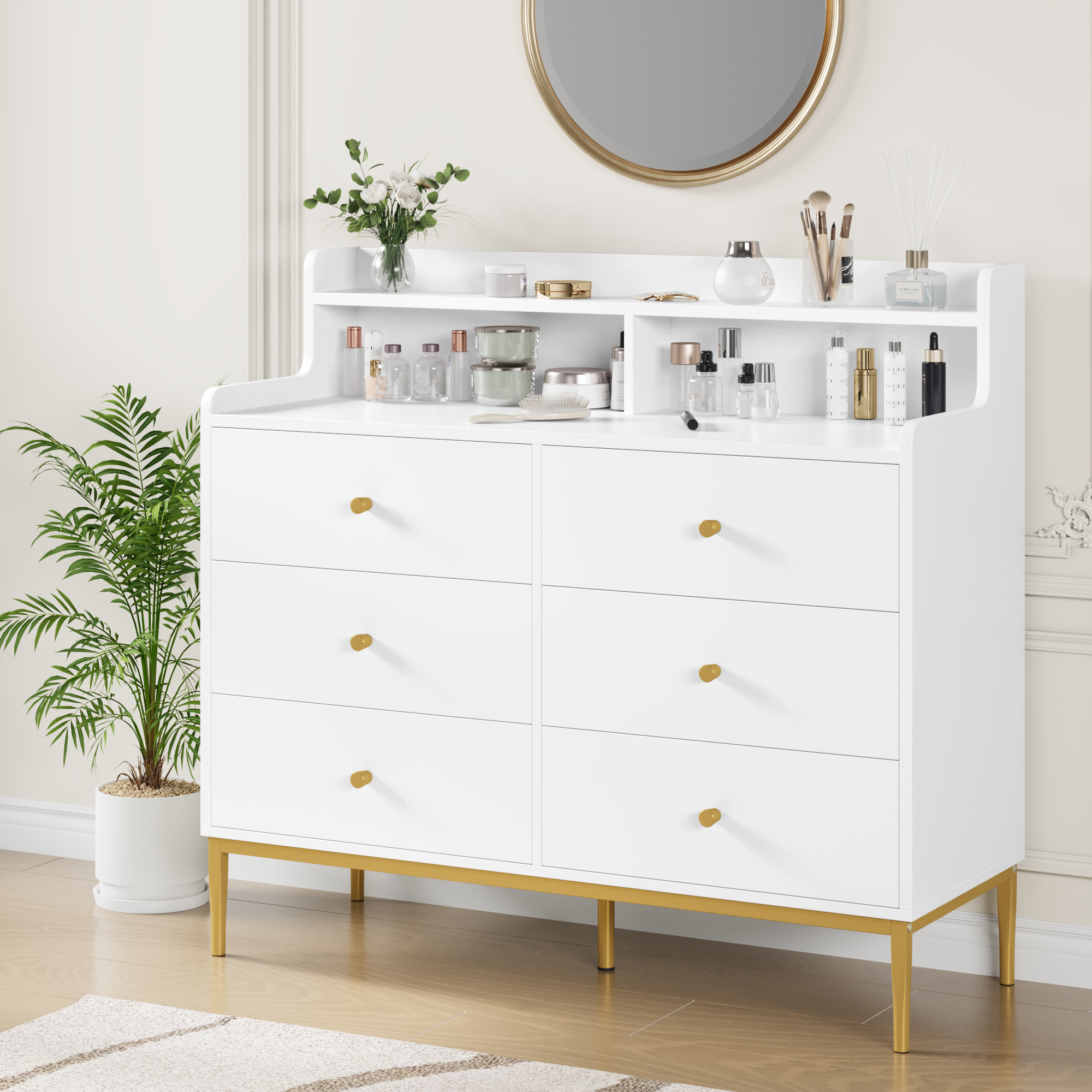 Willa Arlo Interiors Commode 6 tiroirs, commode blanche moderne ...