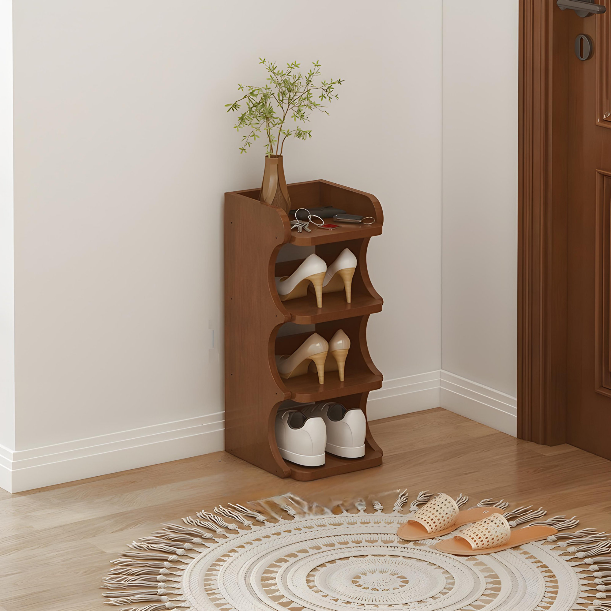 Red Barrel Studio Narrow Multi-Tier Pine Shoe Rack – Space-Saving ...