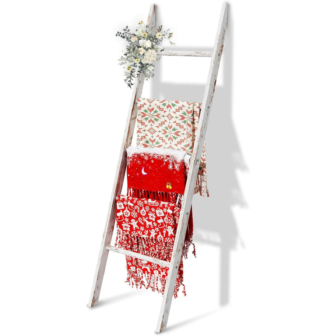 One Allium Way® 5-Tier Blanket Ladder Wooden, 5.3FT(63'') Blanket Quilt ...