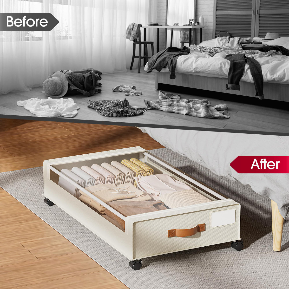 Rebrilliant 2-Pack Under Bed Storage Boxes On Wheels, Clear Metal ...