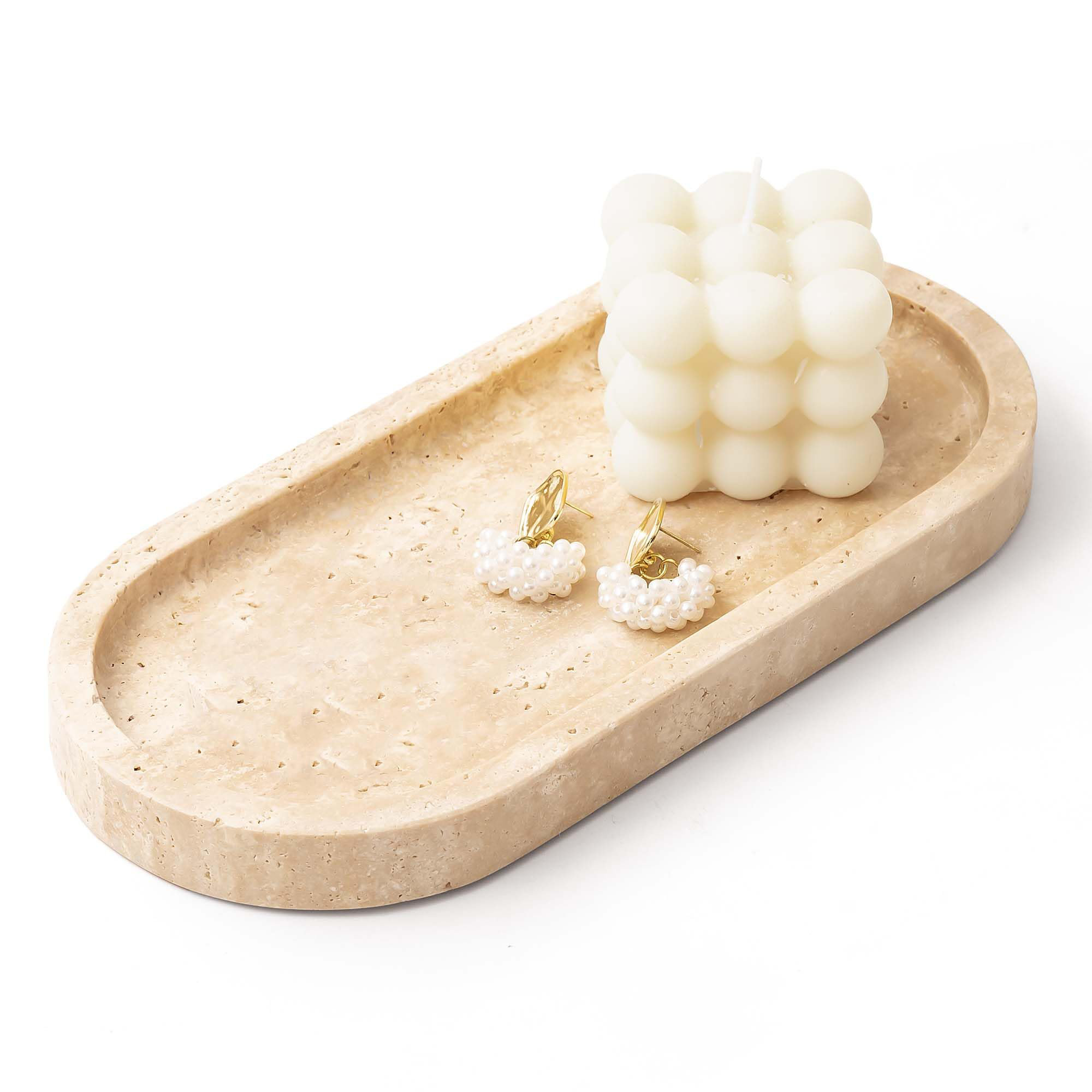One Allium Way® Natural Travertine Stone Tray For Jewelry, Candles ...