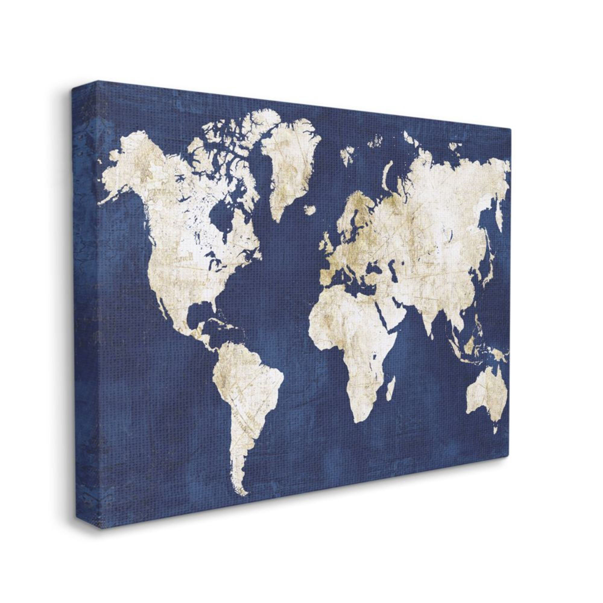 Steelside™ Navy and Distressed Gold World Map by Alicia Vidal - Graphic ...