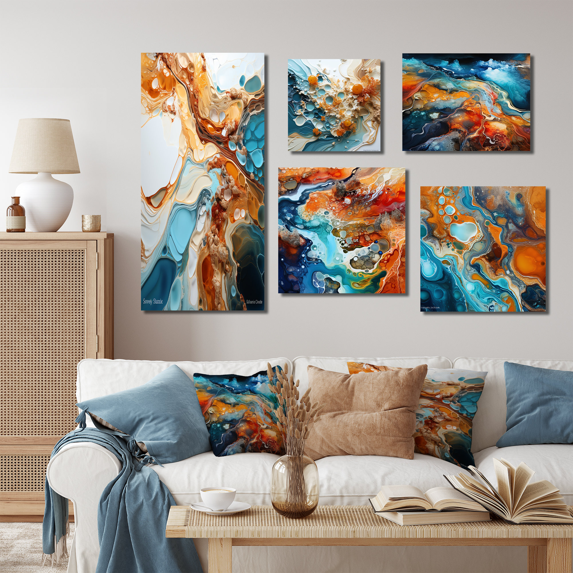 Ivy Bronx Blue And White Geyser Liquid Ink - Abstract Shapes Canvas Art ...