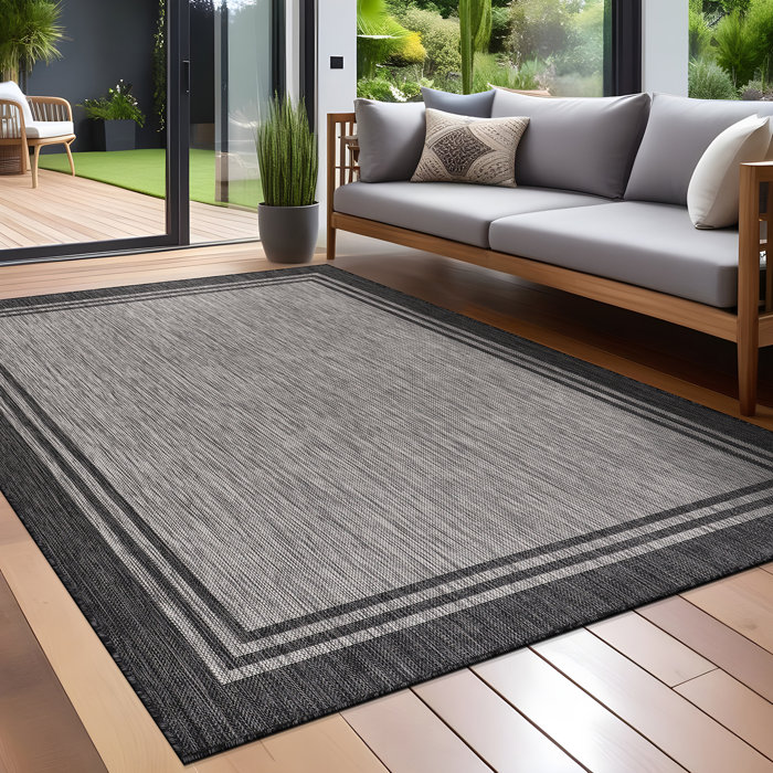 Wade Logan® Waikiki Gray/Dark Gray Indoor/Outdoor Rug & Reviews | Wayfair