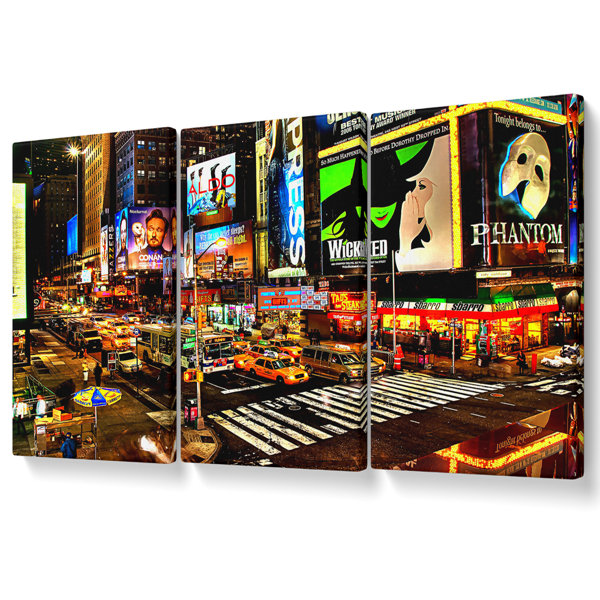 Ebern Designs Street Advertising In New York - 3 Piece Wrapped Canvas ...