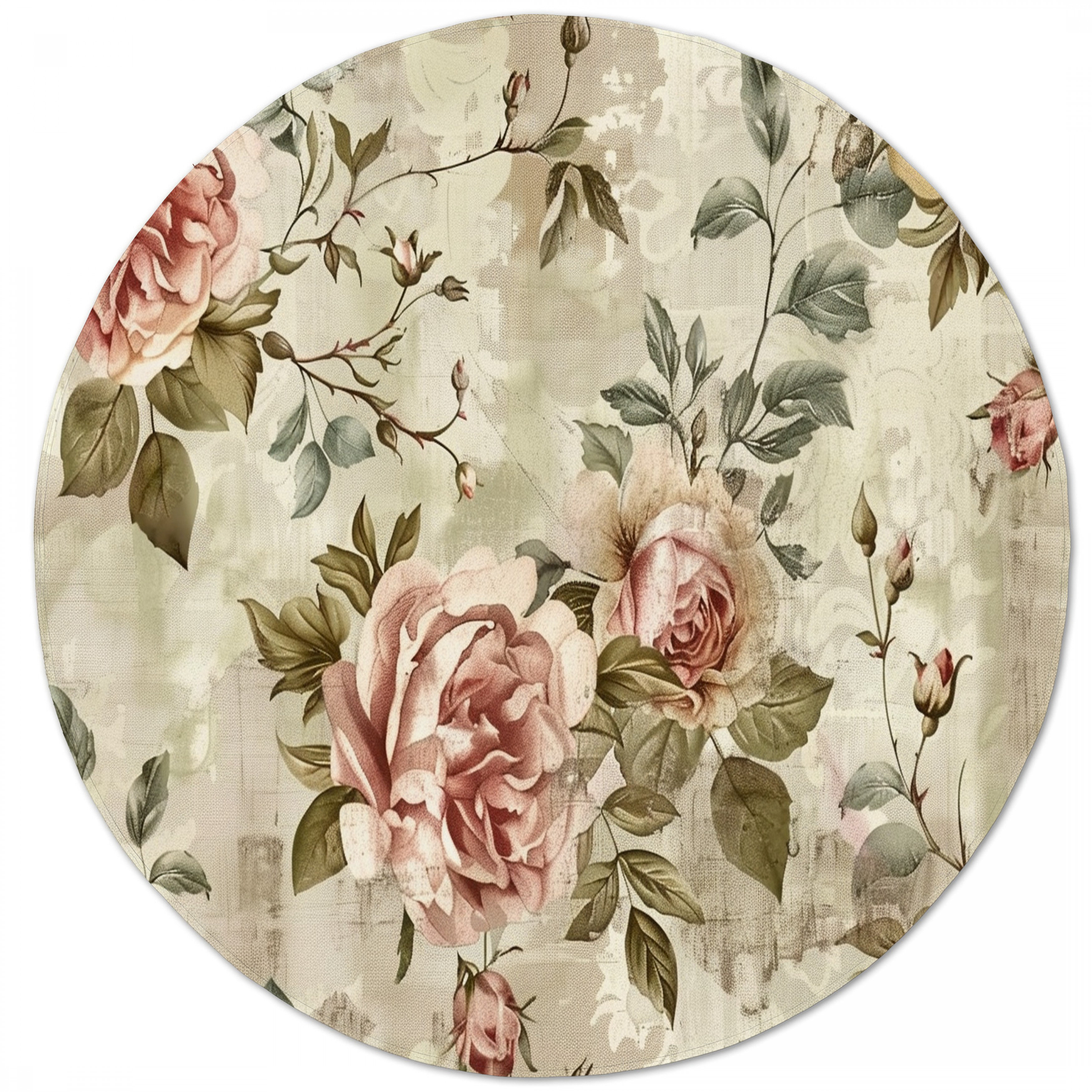 Red Barrel Studio Roses and Leaves Round Rug Botanical Circular rug is ...