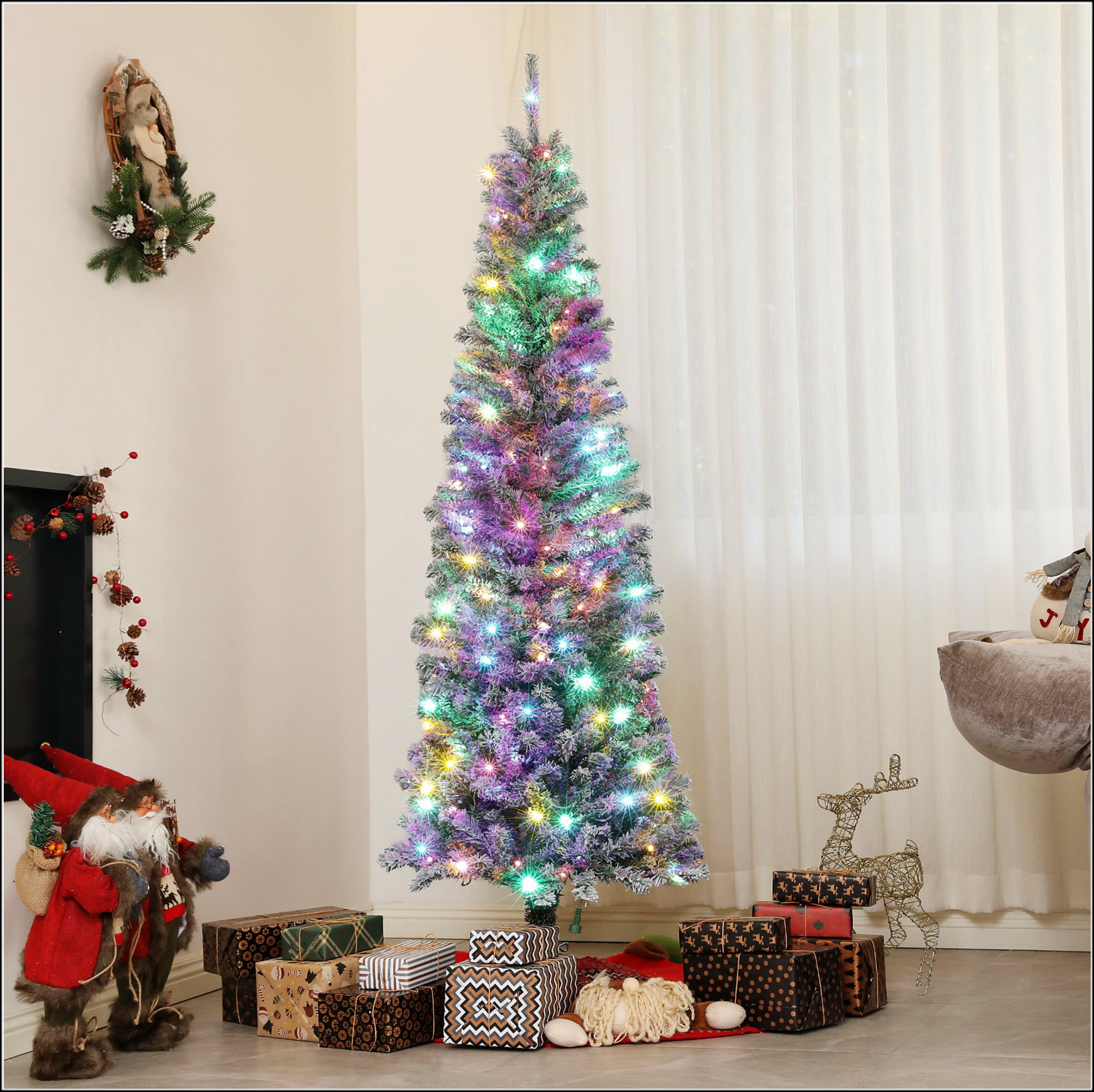 Ophelia & Co. 7.5 ft Pre-Lit Pencil Christmas Tree, Artificial ...