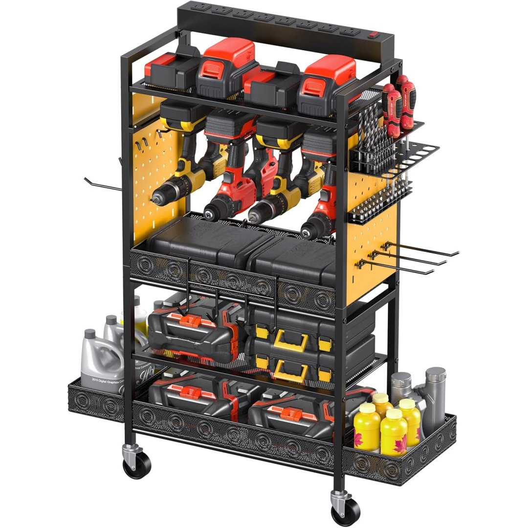 17 Stories Garage Power Tools Organizer Cart With Charging Station ...