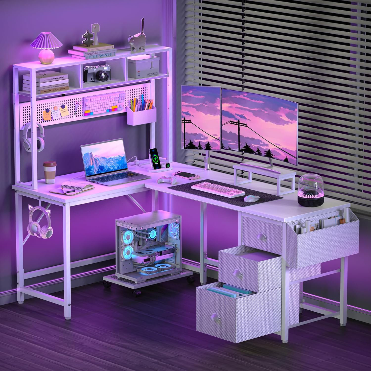 Inbox Zero Melisenda 67" W L-shaped Computer Desk/Gaming Desk with Host ...