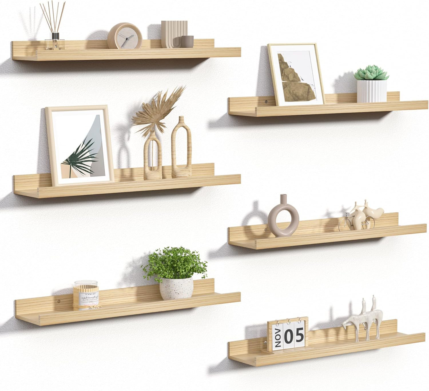 Latitude Run® Floating Shelves For Wall Decor And Storage, Set Of 6 ...