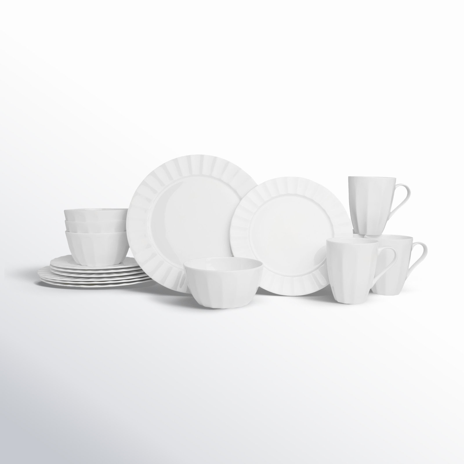 Fitz and Floyd Nevaeh White Fluted 16-Piece Chip-Resistant Bone China ...