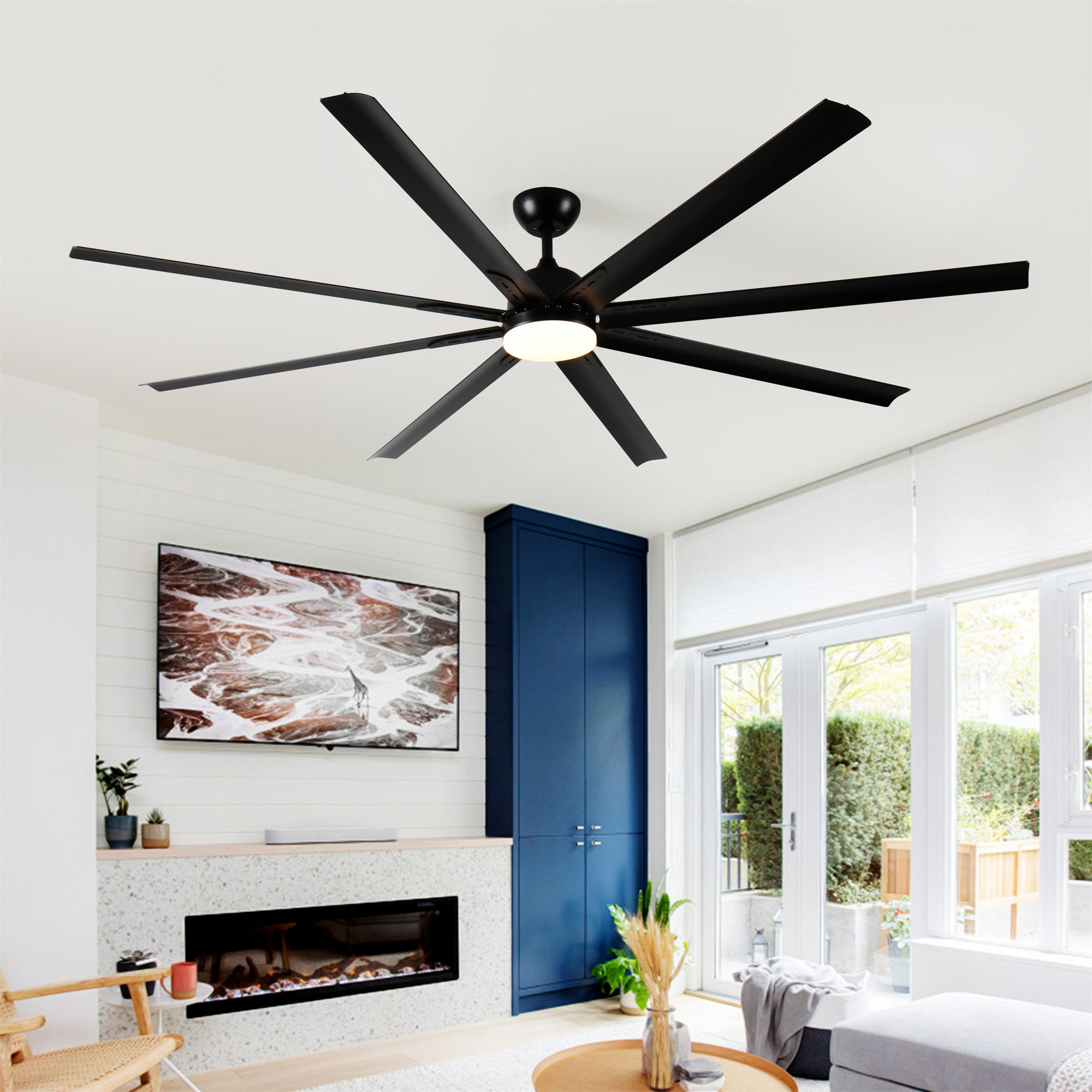 Ivy Bronx 84 In Super Large Black Ceiling Fan With Remote Control | Wayfair