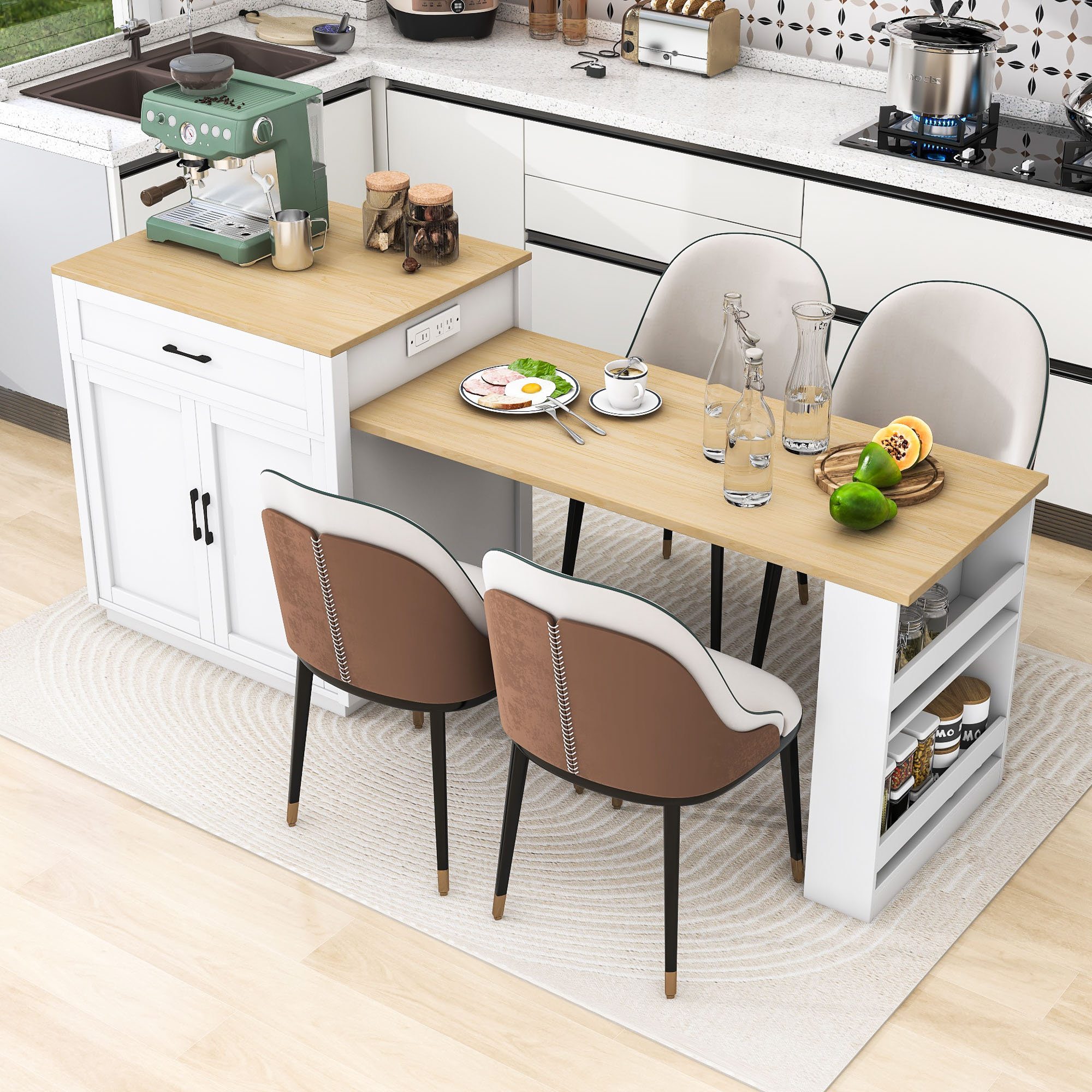 Lark Manor™ Devinder Wooden Kitchen Island with Extendable Dining Table ...