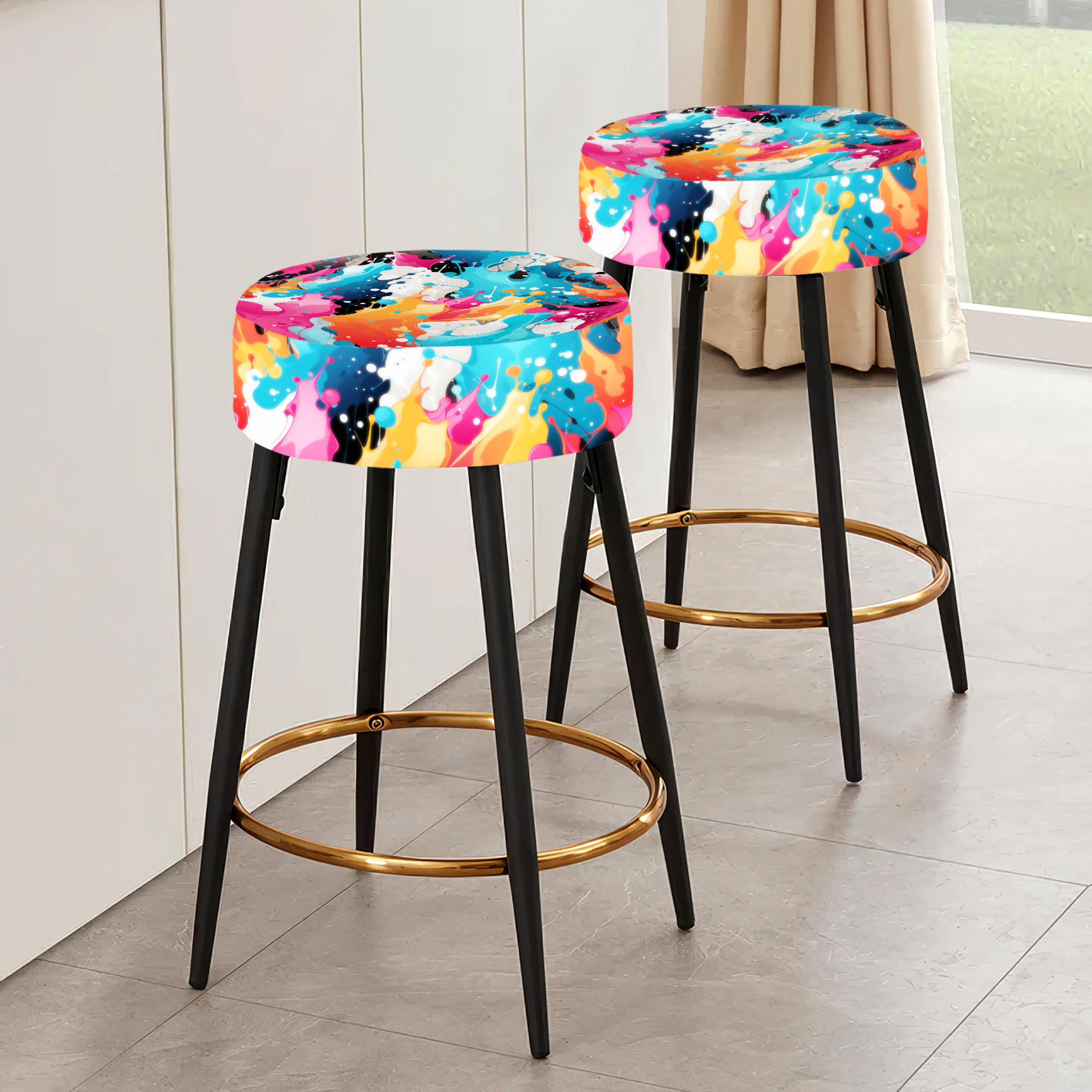 Design Art Artistic Paint Splash Dance - Abstract Bar Stools Set Of 2 ...