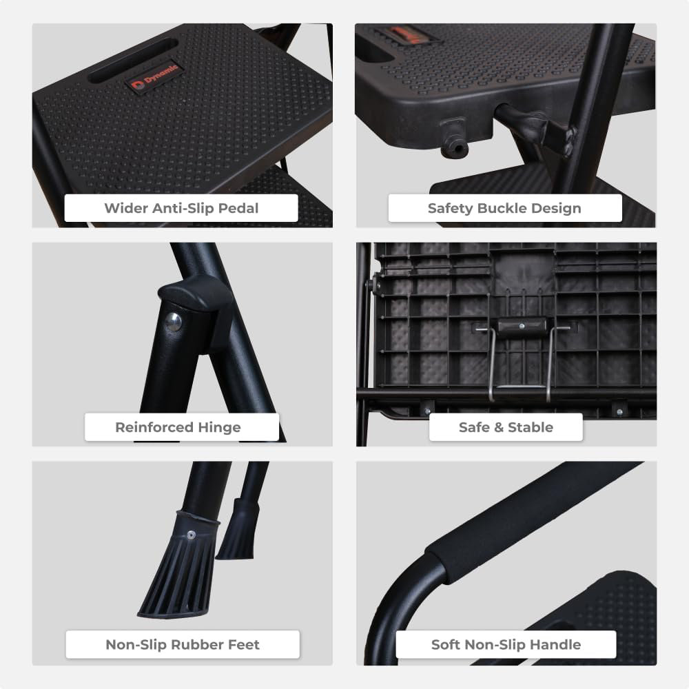 Hokku Designs 5 Step Folding Ladder With Wide Anti-Slip Pedals, Sturdy ...