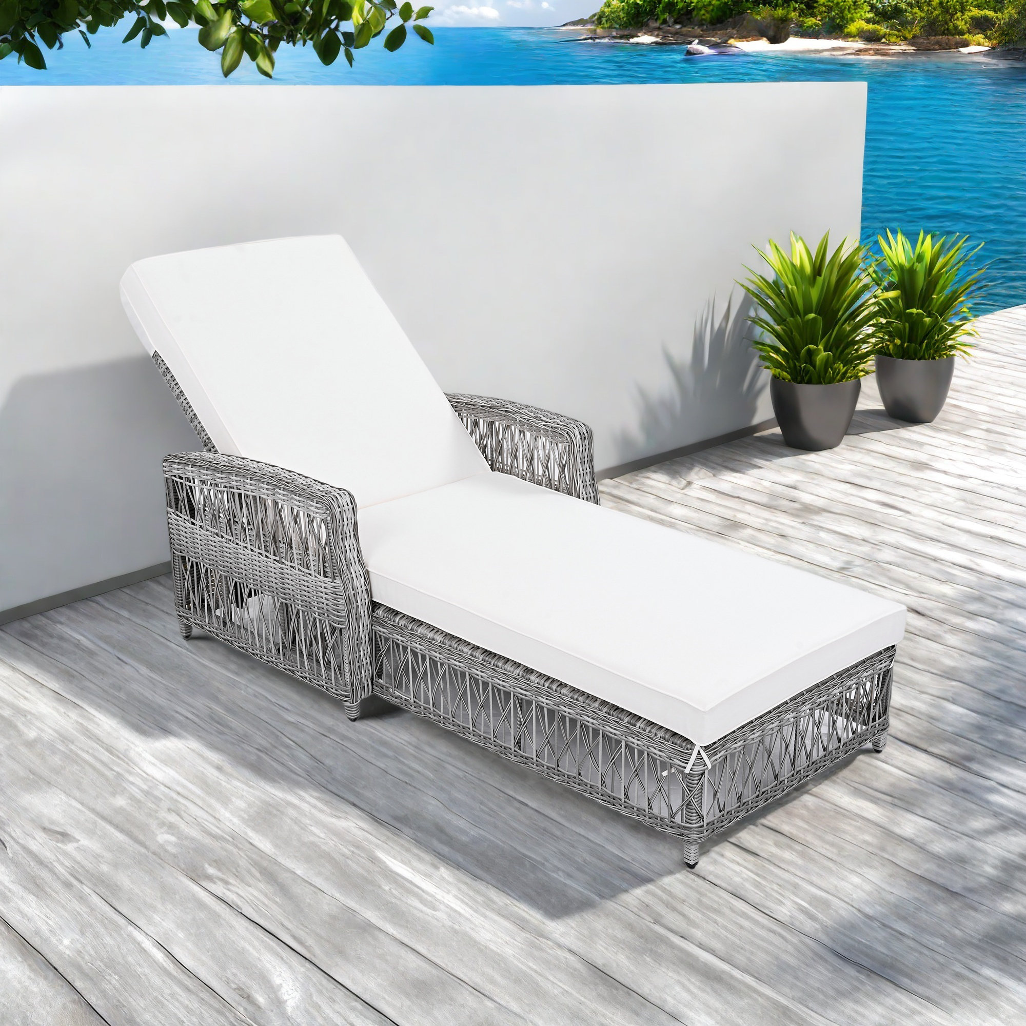 Lark Manor™ Outdoor Long Reclining Chaise, Wicker Lounge With Armrests ...