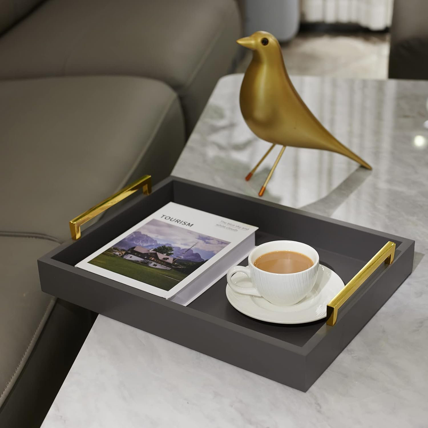 Mercer41 Rectangular Serving Tray With Handles - Decorative Ottoman ...