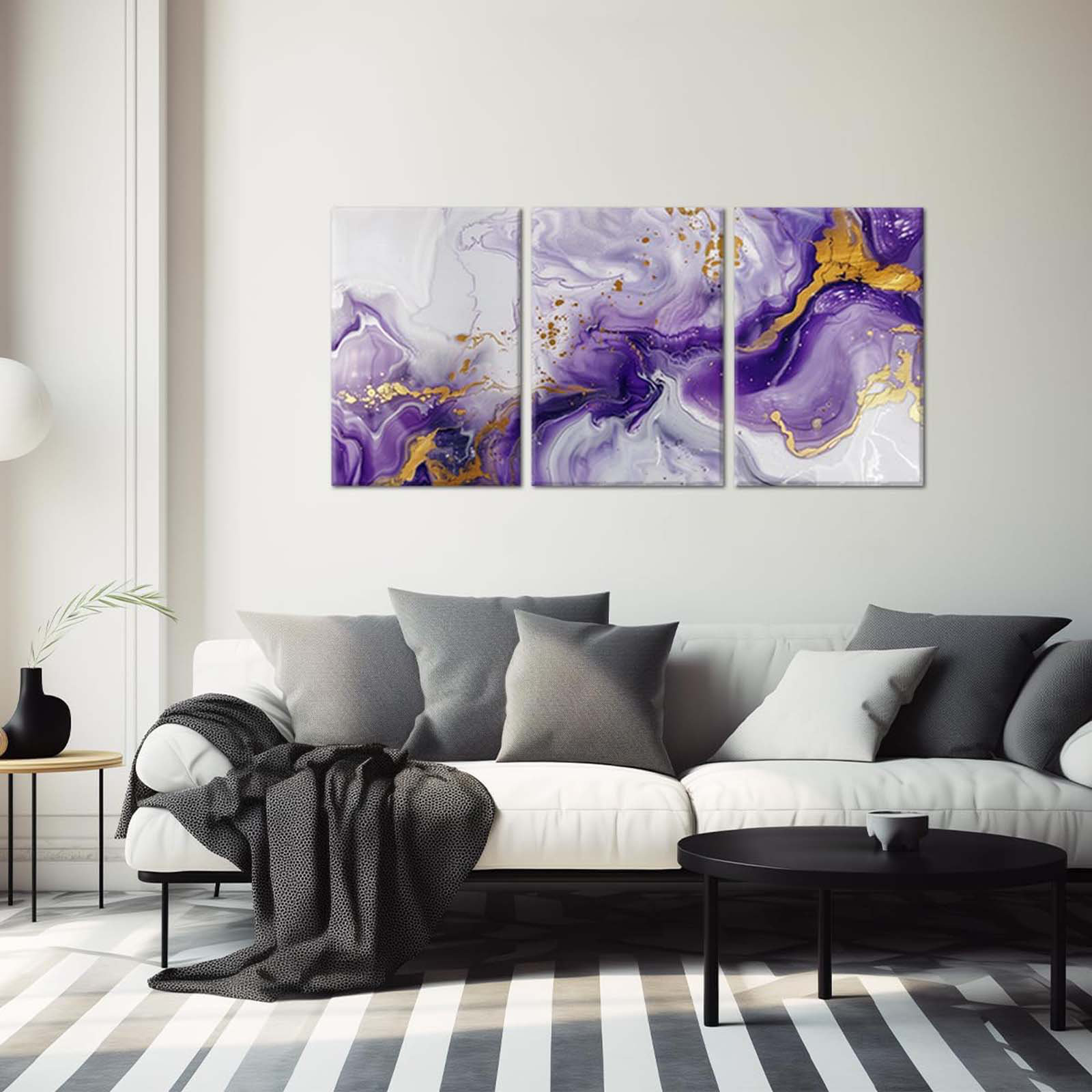 Mercer41 Purple Abstract Wall Art 3 Piece Abstract Marble Texture ...