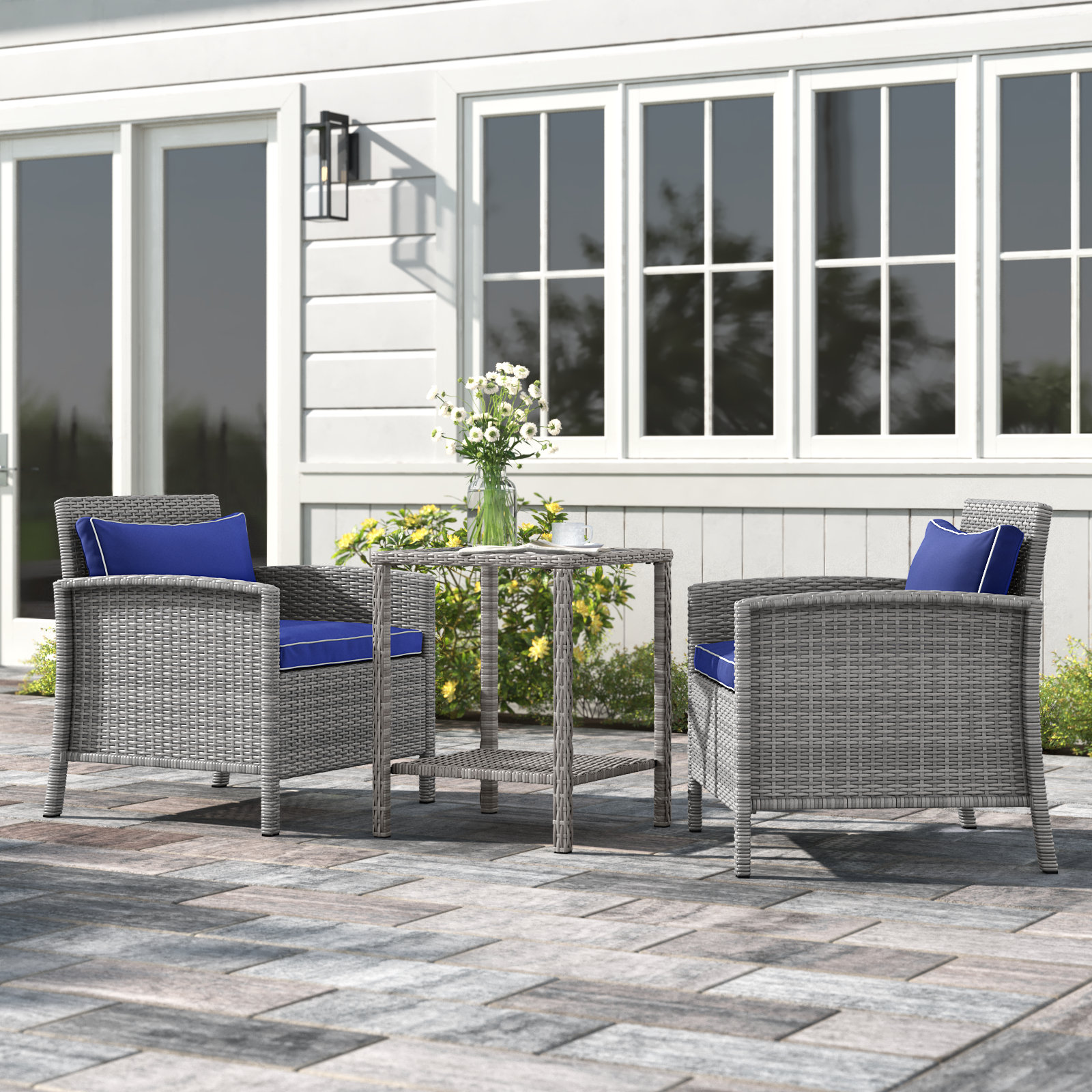 Lark Manor™ 3 Pcs Rattan Wicker Bistro Set With Soft Cushions, Outdoor ...