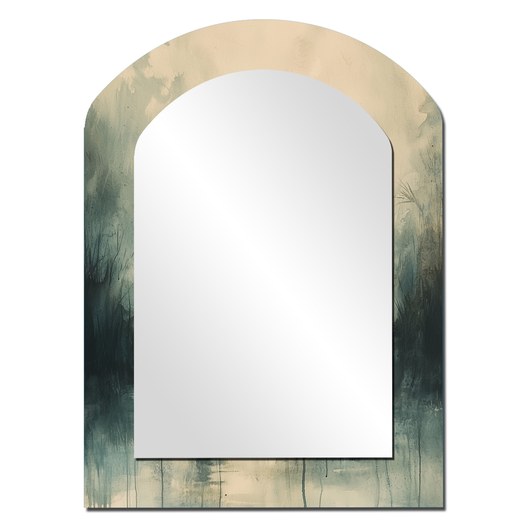 Dovecove Cranes In The Misty Marsh III - Grey Coastal Arch Wall Mirror ...