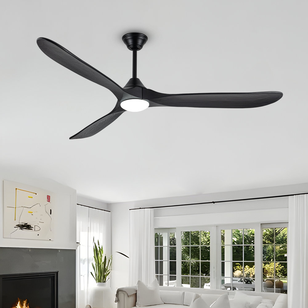 Ivy Bronx Black Smart Ceiling Fan With Led Light | Wayfair