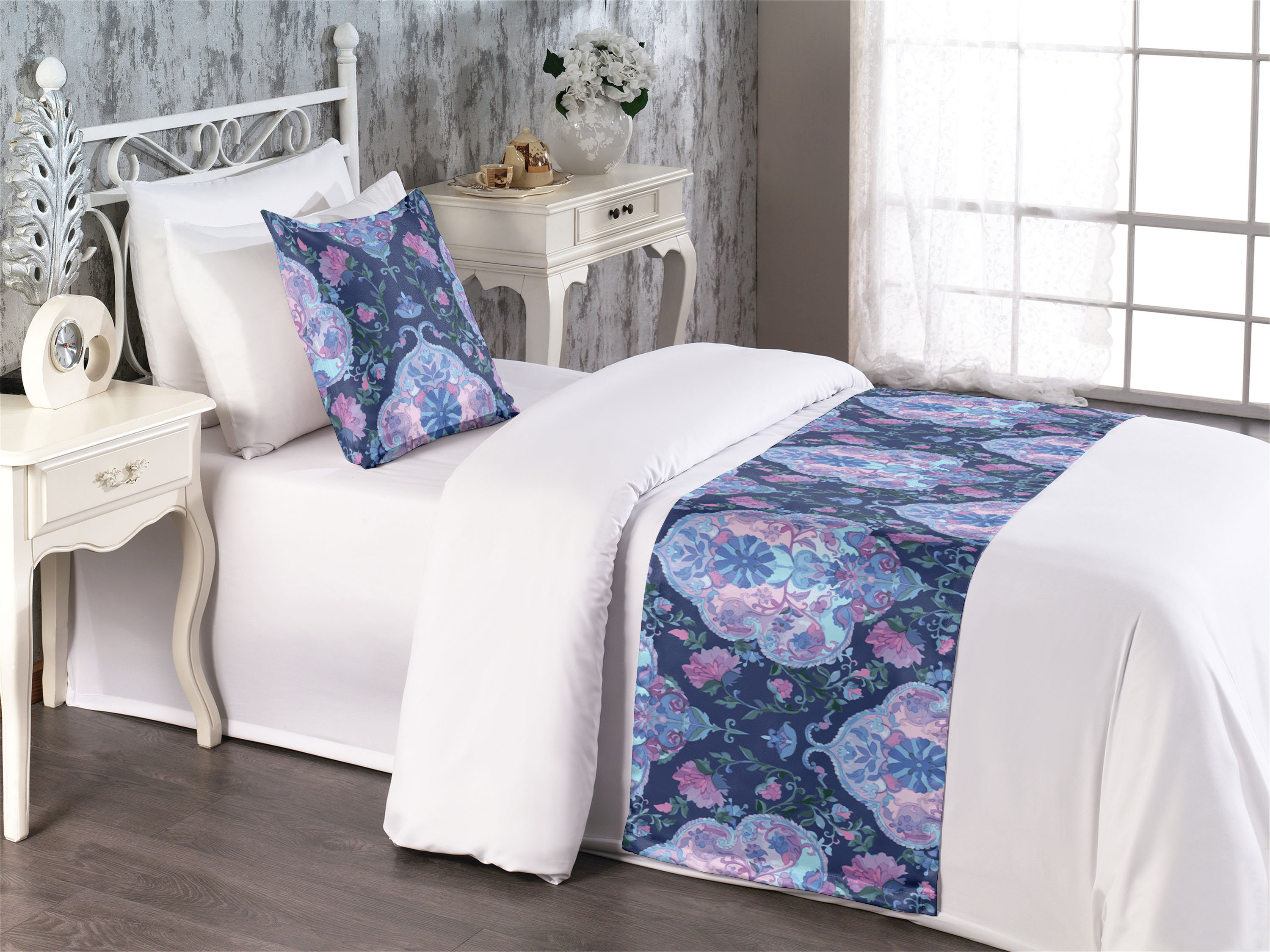 Ambesonne Psychedelic Bed Runner Set Oriental Leafy Design Dark ...