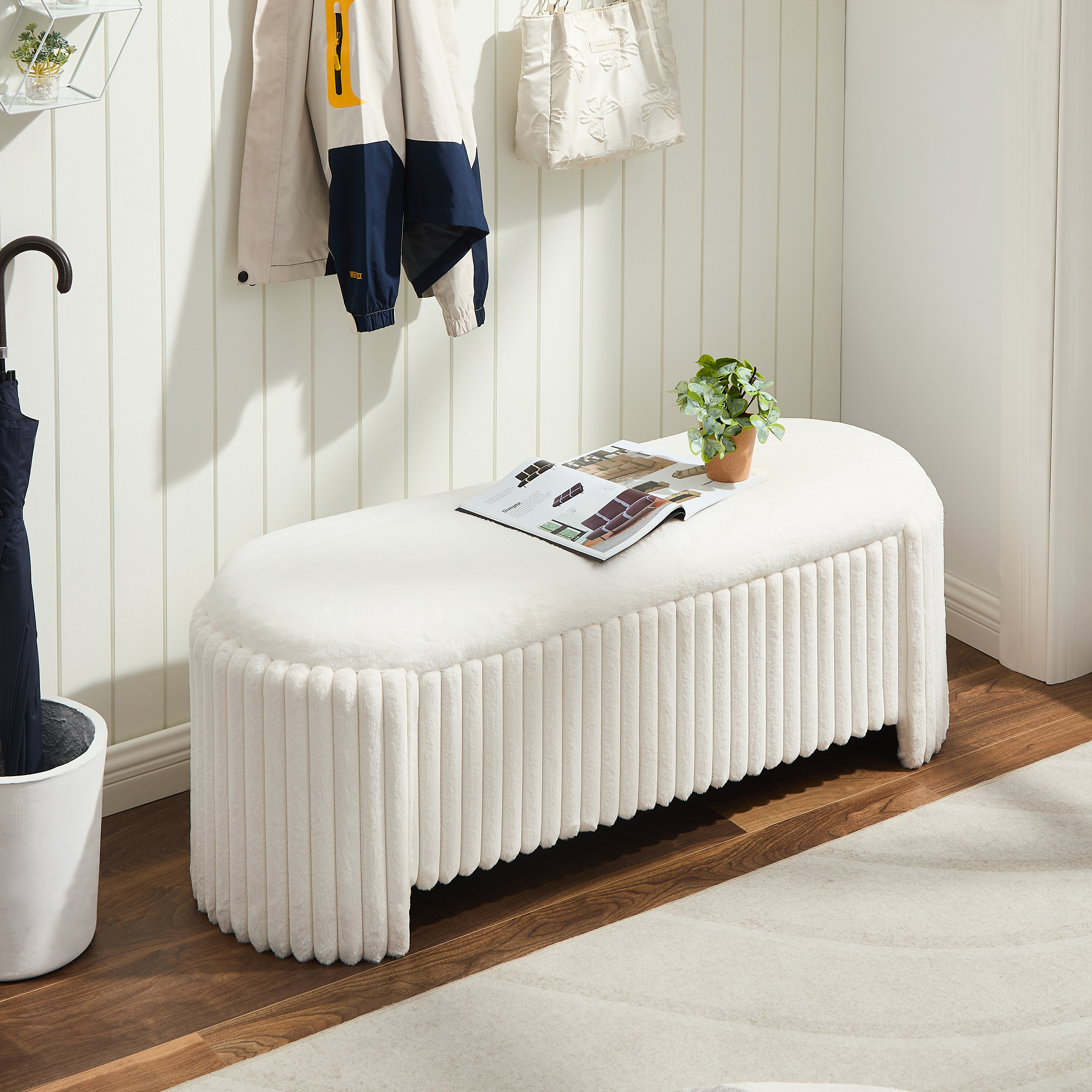 Latitude Run® Ninnie Artificial Rabbit Fabric Upholstered Storage Bench ...