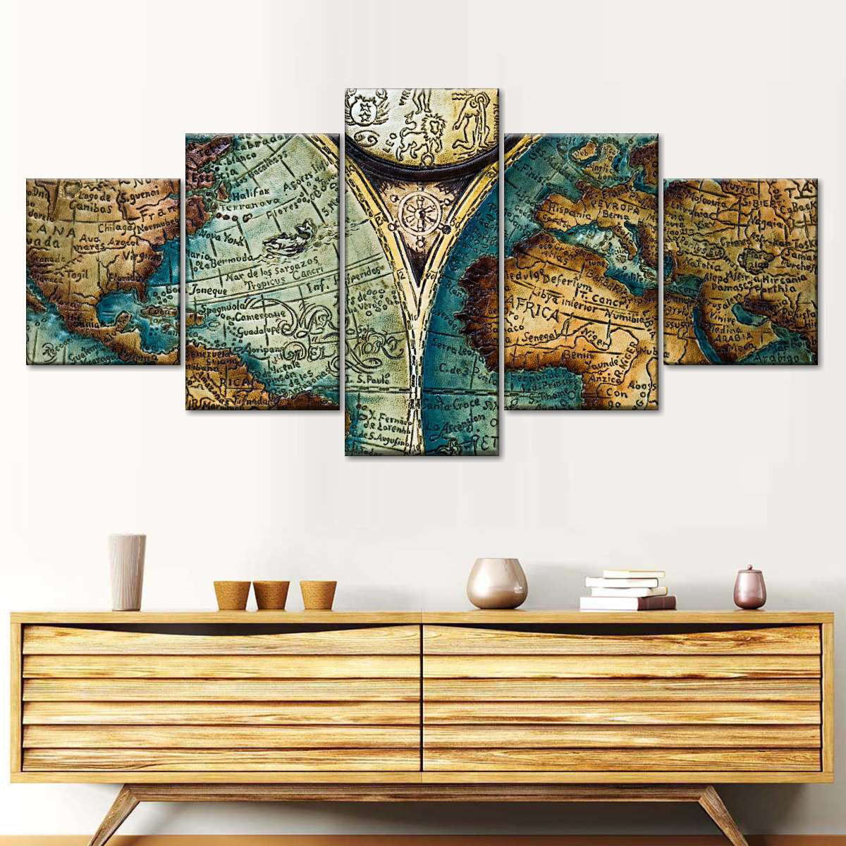 Breakwater Bay Old World Map On Canvas 5 Pieces Set - Wayfair Canada