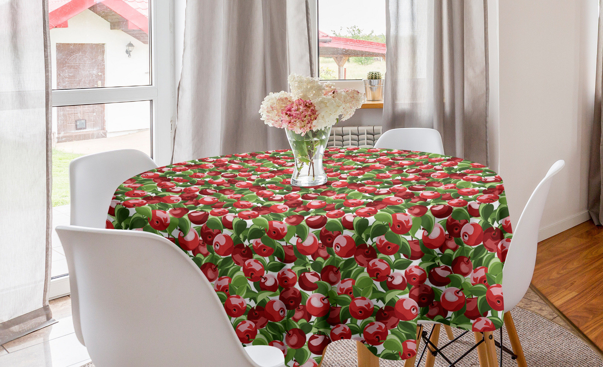 East Urban Home Apple Round Tablecloth, Red Apples And Green Leaves ...