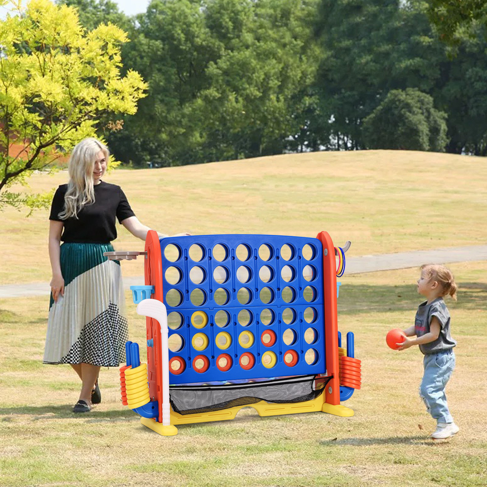 JOYLDIAS 4 Connect In A Row Game With Ring Toss, Adjustable Height ...