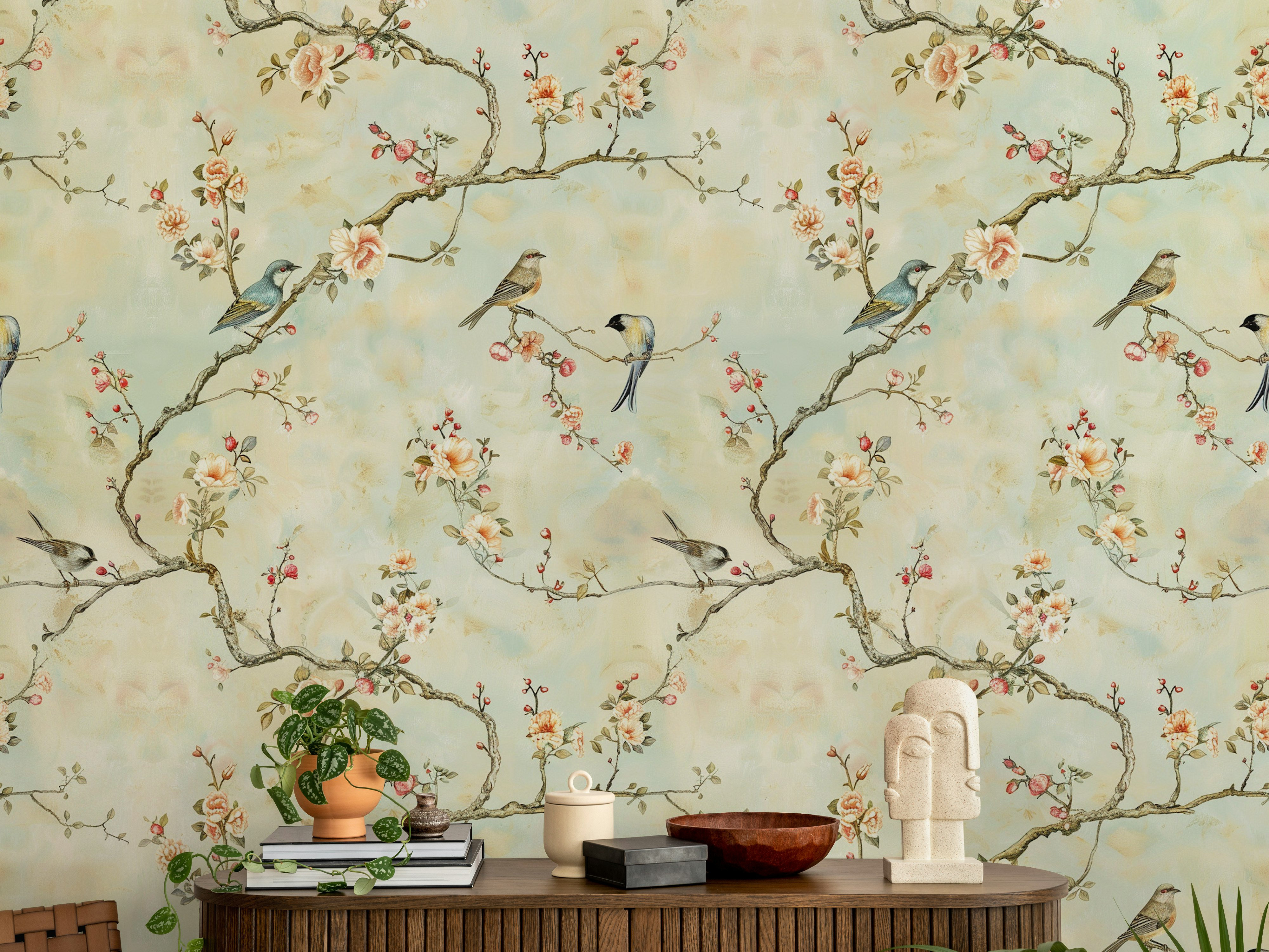 Lark Manor™ Elegant Bird and Floral Wallpaper Bryelle Peel & Stick ...
