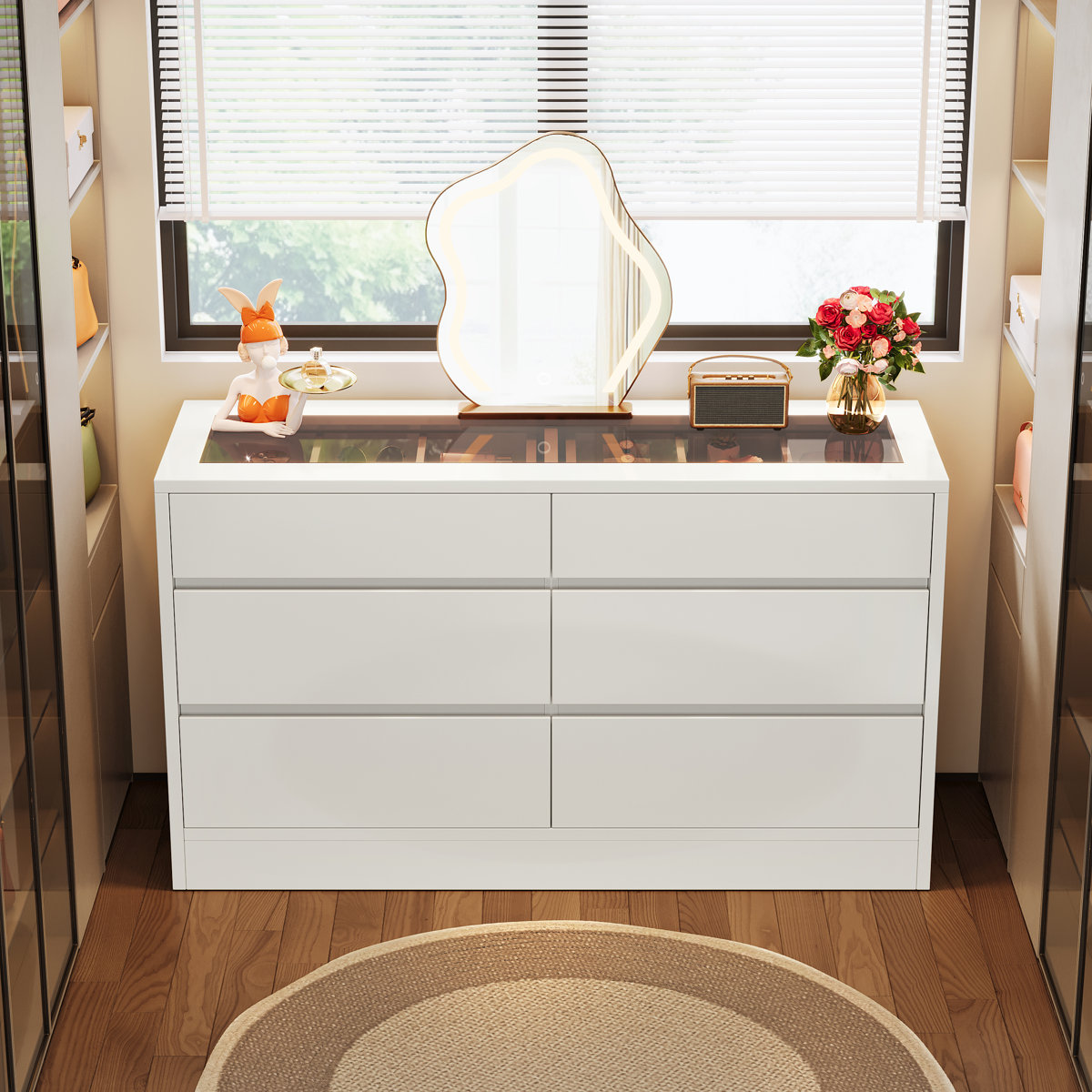 Wrought Studio™ White 6 Drawer Dresser For Bedroom, Wide Chest Of ...