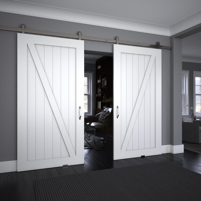 EightDoors Paneled Wood Primed White Z Shape Barn Door without ...