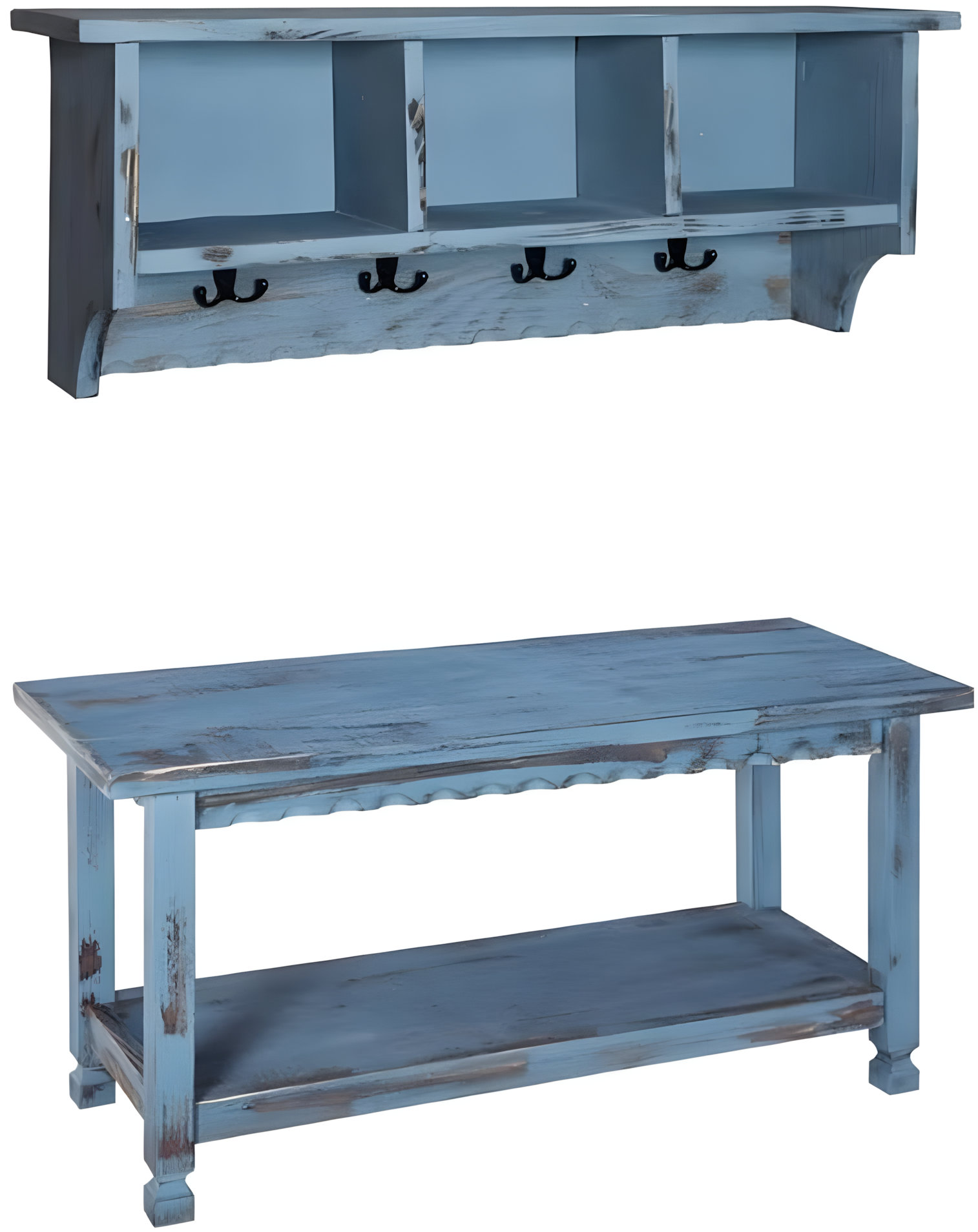 Co-t Rustic Cottage Coat Hook And Bench Set With Storage Cubbies ...
