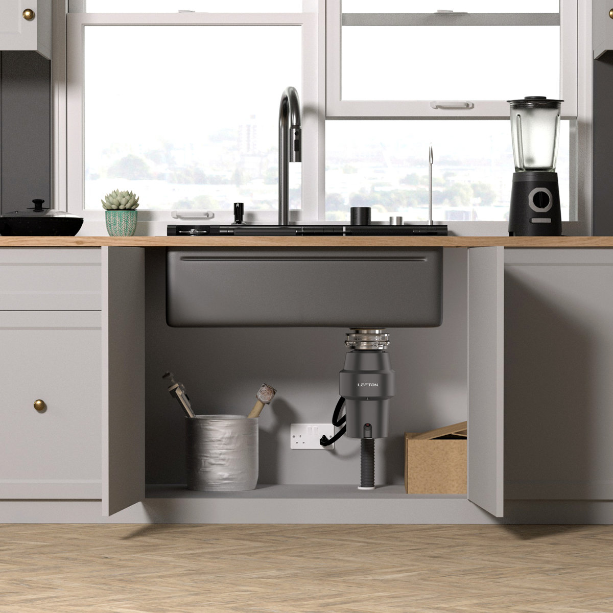 Lefton Stainless Steel Kitchen Sink Ks2207 With 1/2 Hp Continuous Feed ...