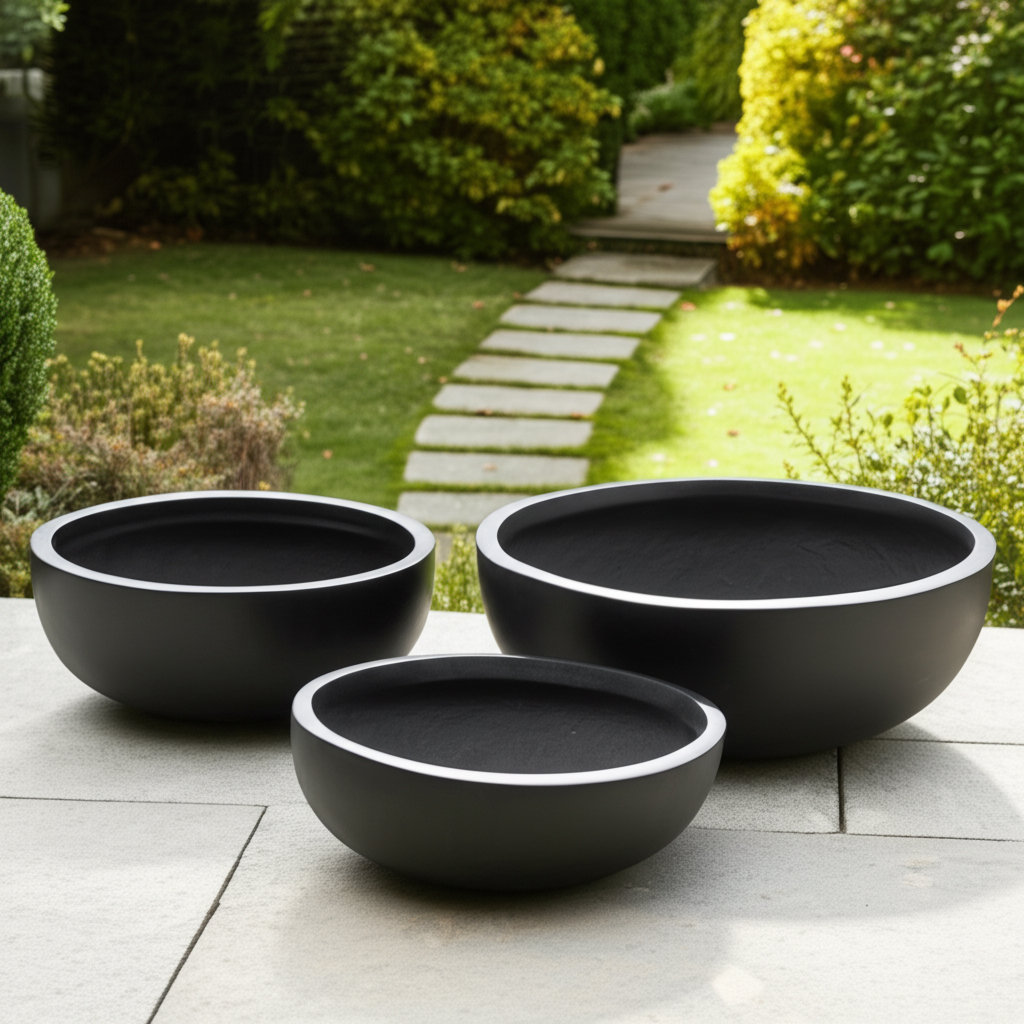 Ebern Designs Set Of 3 Modern Bowl Planters Resin Polyresin Fiberglass ...