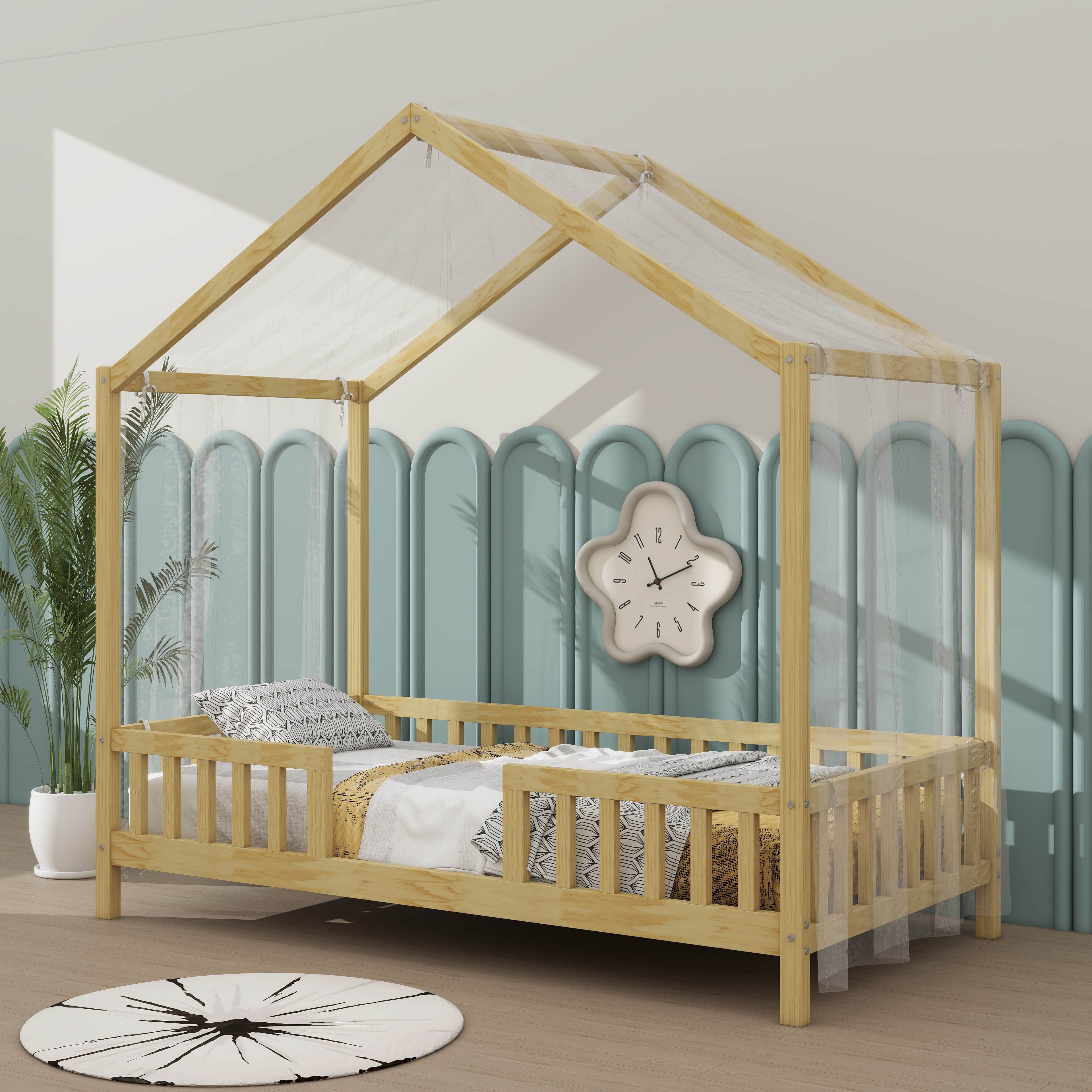 Red Barrel Studio® Kids' Montessori Floor Bed With Canopy, Twin-Size ...