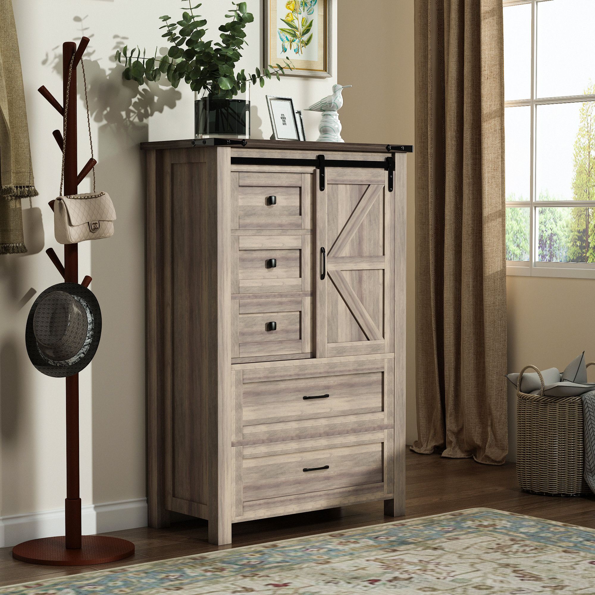 Gracie Oaks Kaney 5 Drawer Dresser, 48" Farmhouse Dressers & Chests of ...