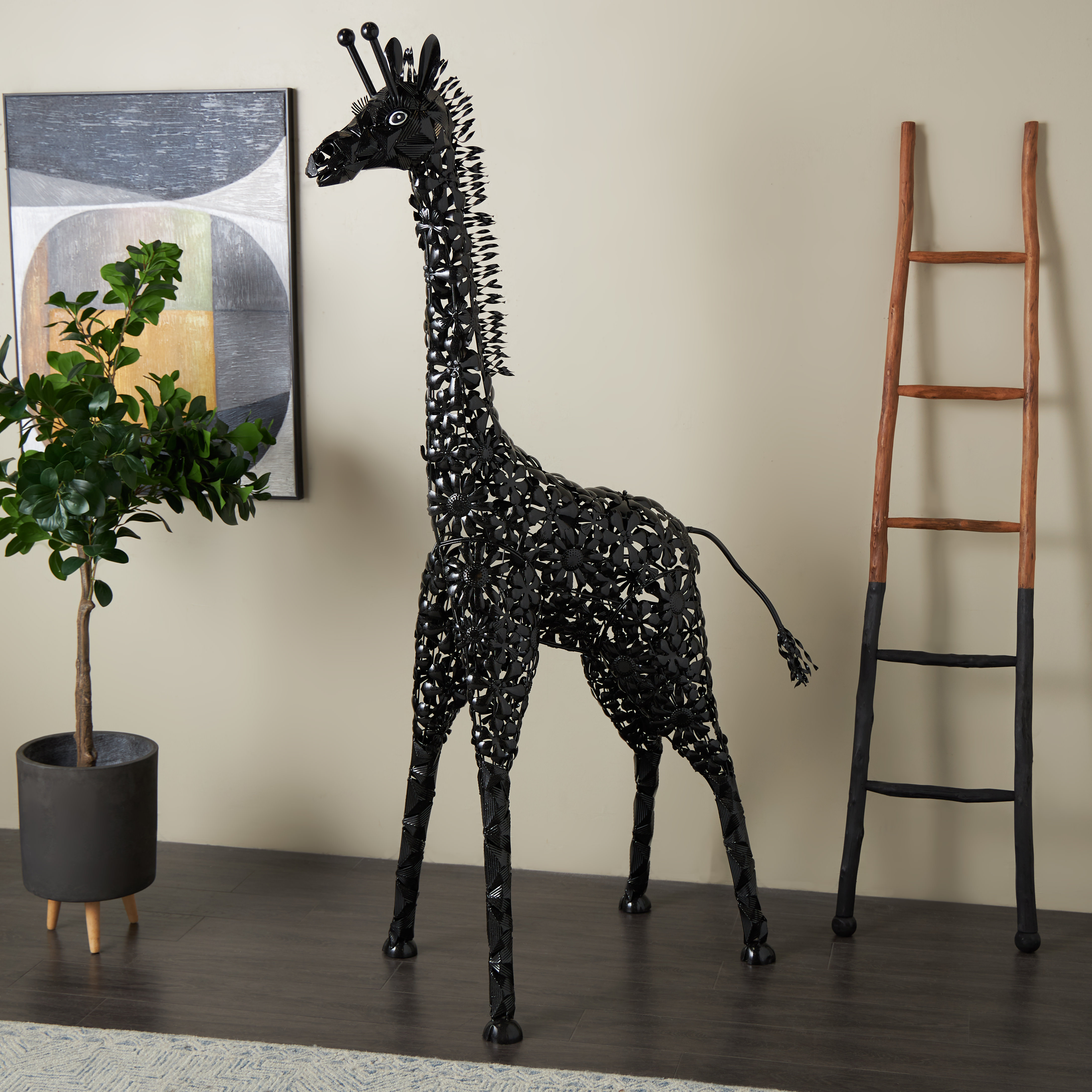 Cole & Grey Cole And Grey Metal Indoor Outdoor Tall Giraffe Black ...