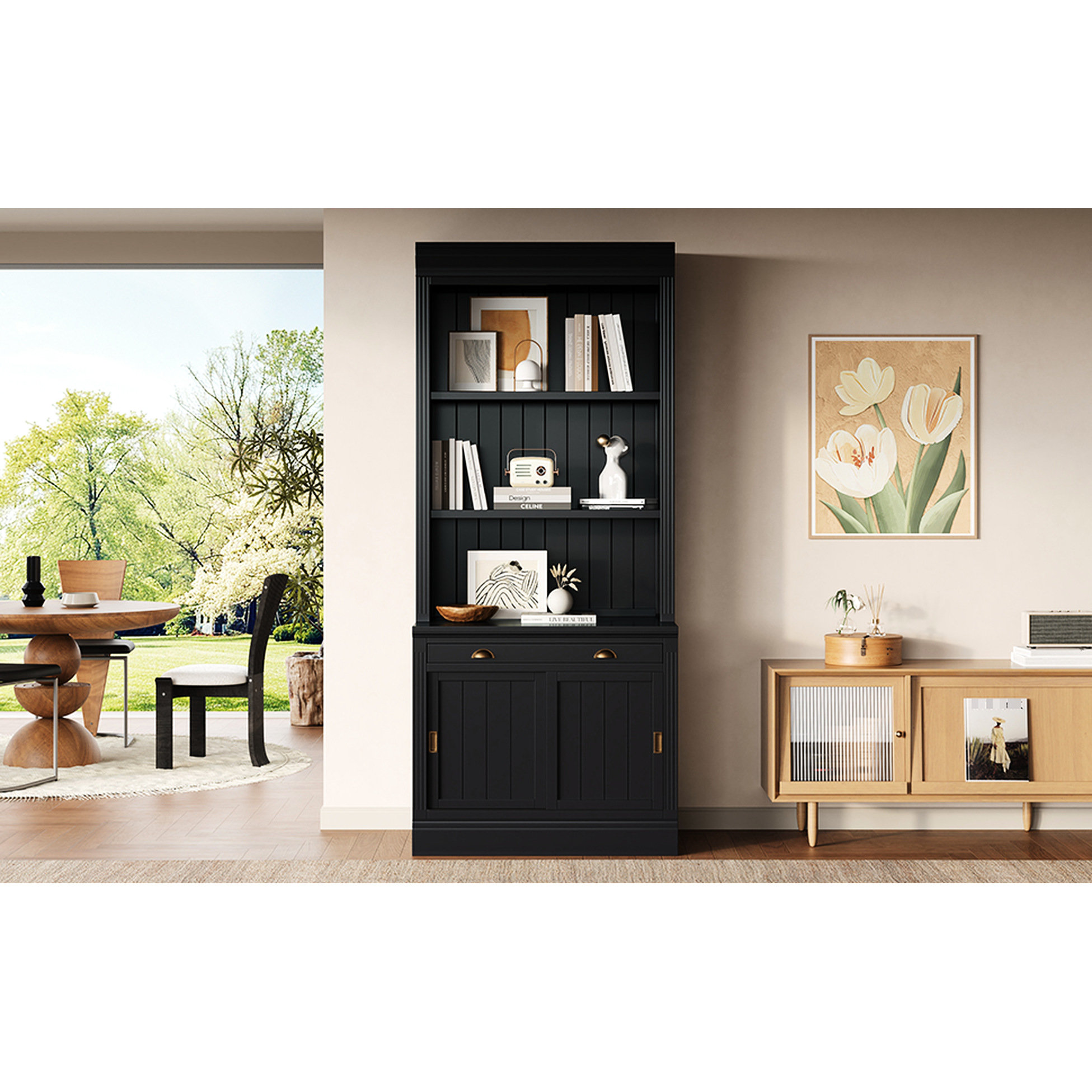 Orren Ellis 83.4"tall Black Rectangle Modern Bookcase With Smooth ...