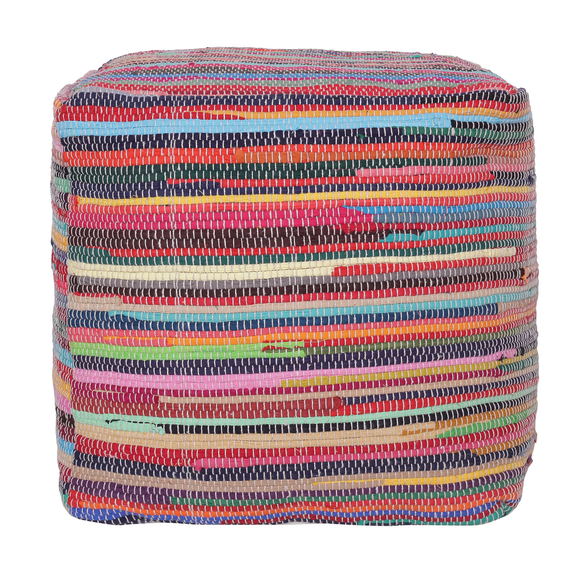 Evette Rios Andros Multicolor Striped Square Upholstered Ottoman Pouf ...
