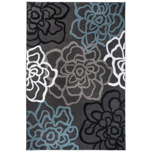 Black Floral & Plant Area Rugs You'll Love | Wayfair