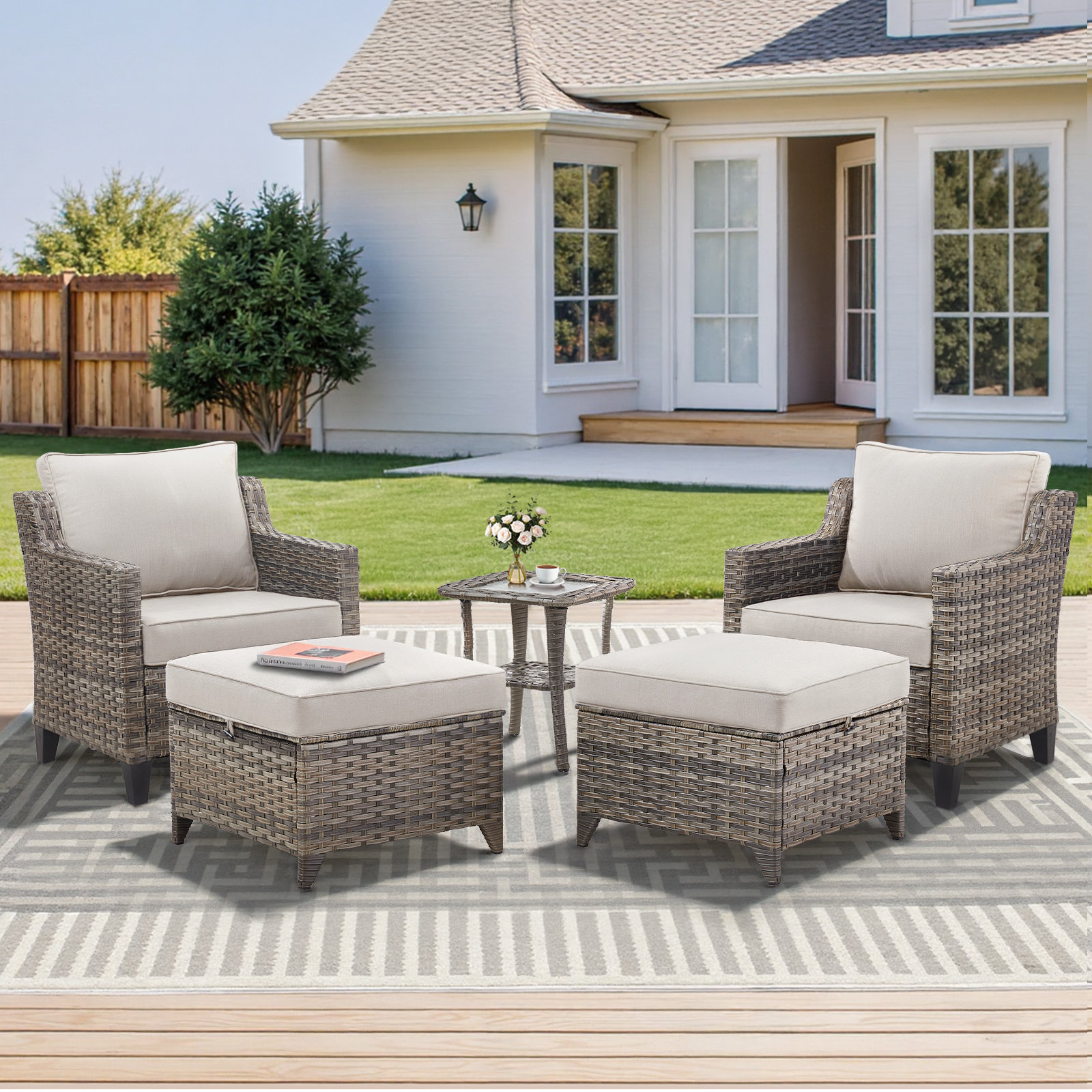 Lark Manor™ 5-Piece Outdoor Patio Set: 2 Single Chairs, 1 Side Table ...