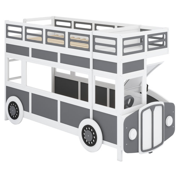 Harriet Bee Bus-Shaped Bunk Bed With Decorative Wheels And Storage ...