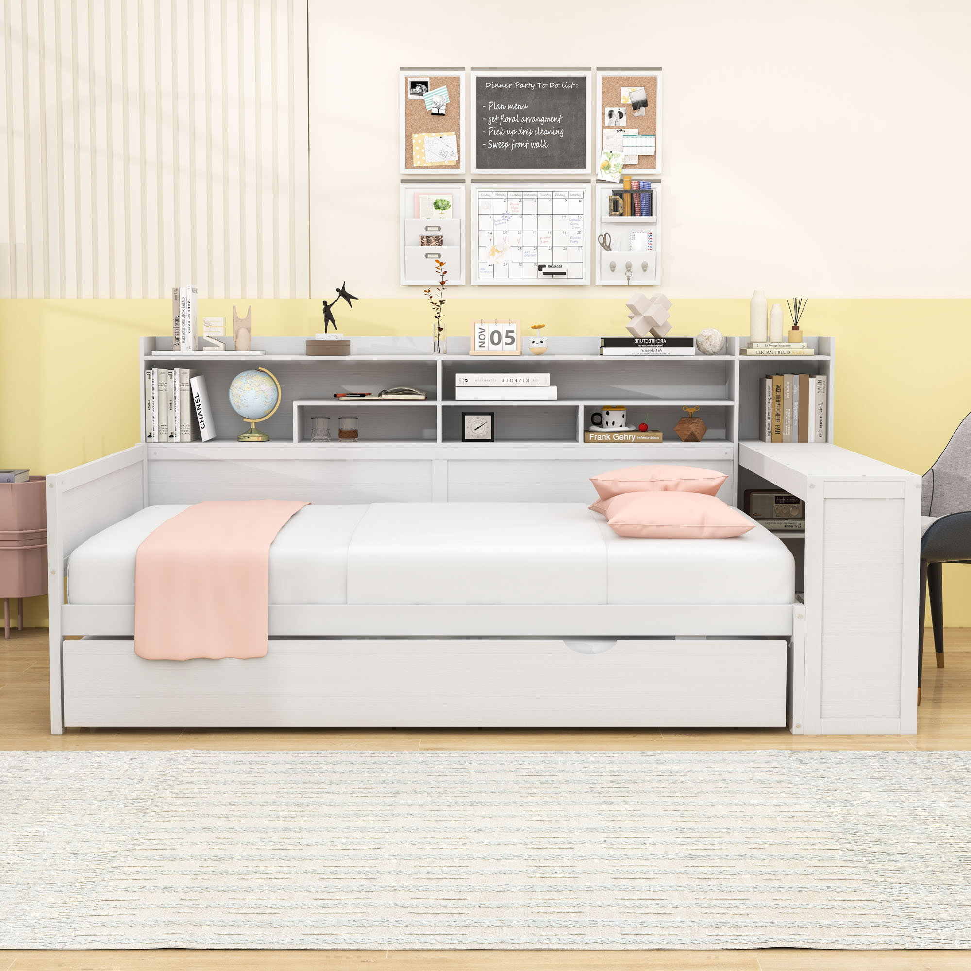 Lark Manor™ Wooden Daybed with Built-in-Desk and Trundle and Storage ...