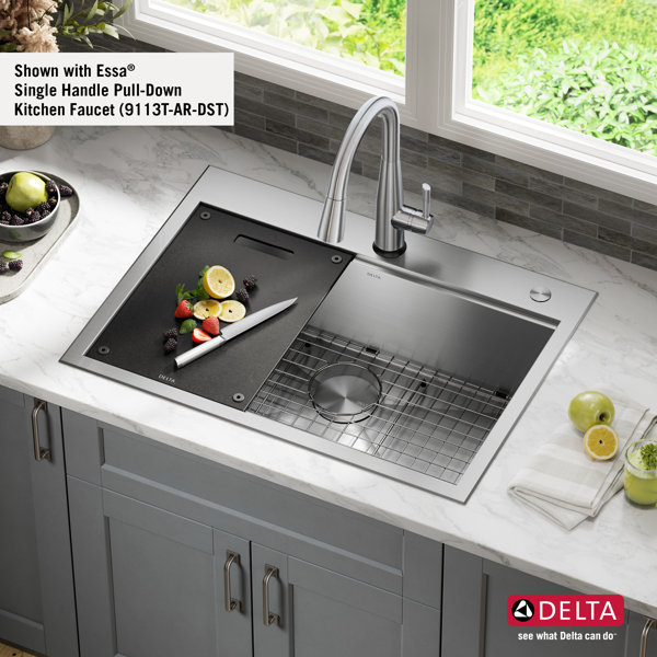 Delta Rivet™ 30" L Workstation Kitchen Sink Drop-In Top Mount 16 Gauge ...