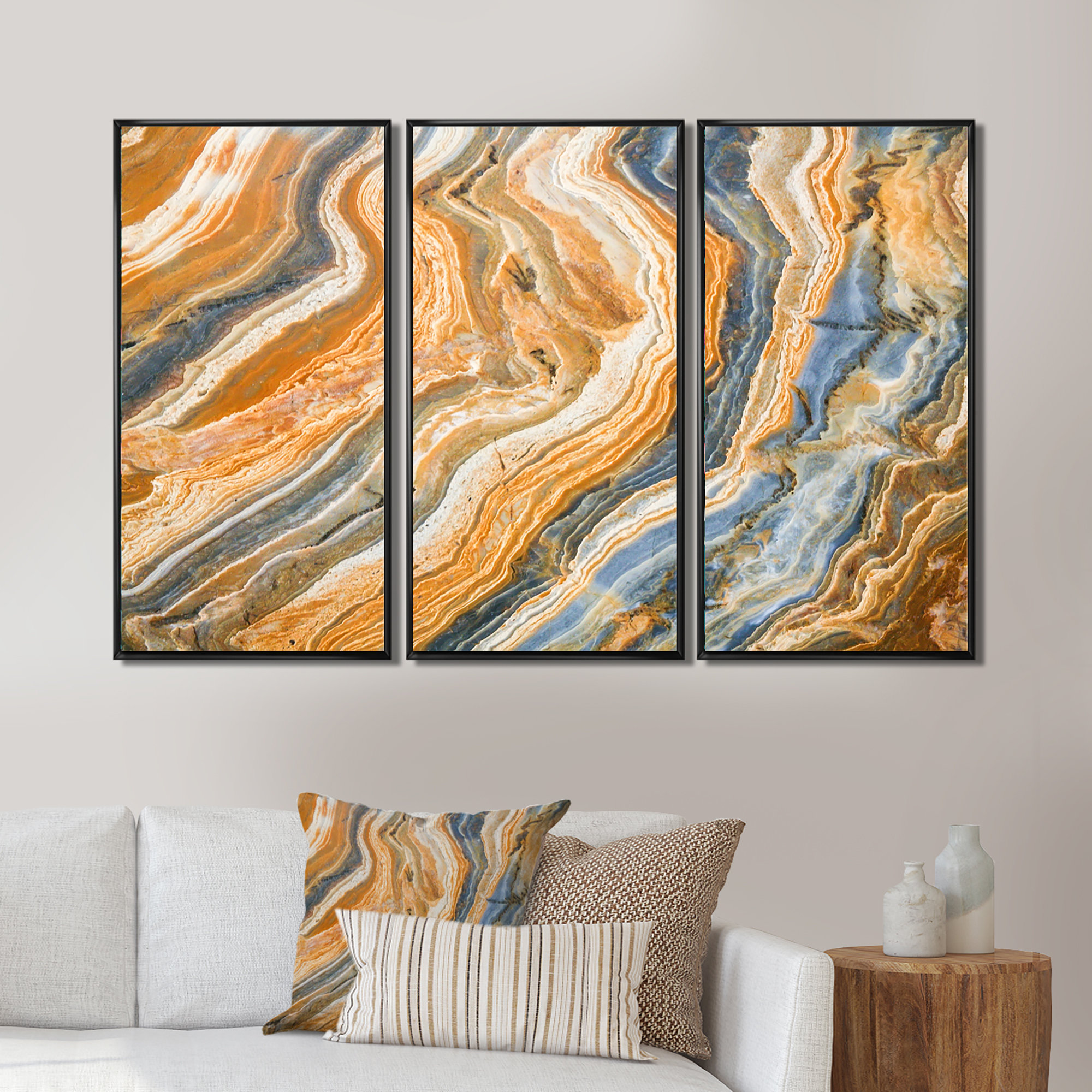 Wrought Studio™ Segment Layers of Marbled Rock - 3 Piece Floater Frame ...