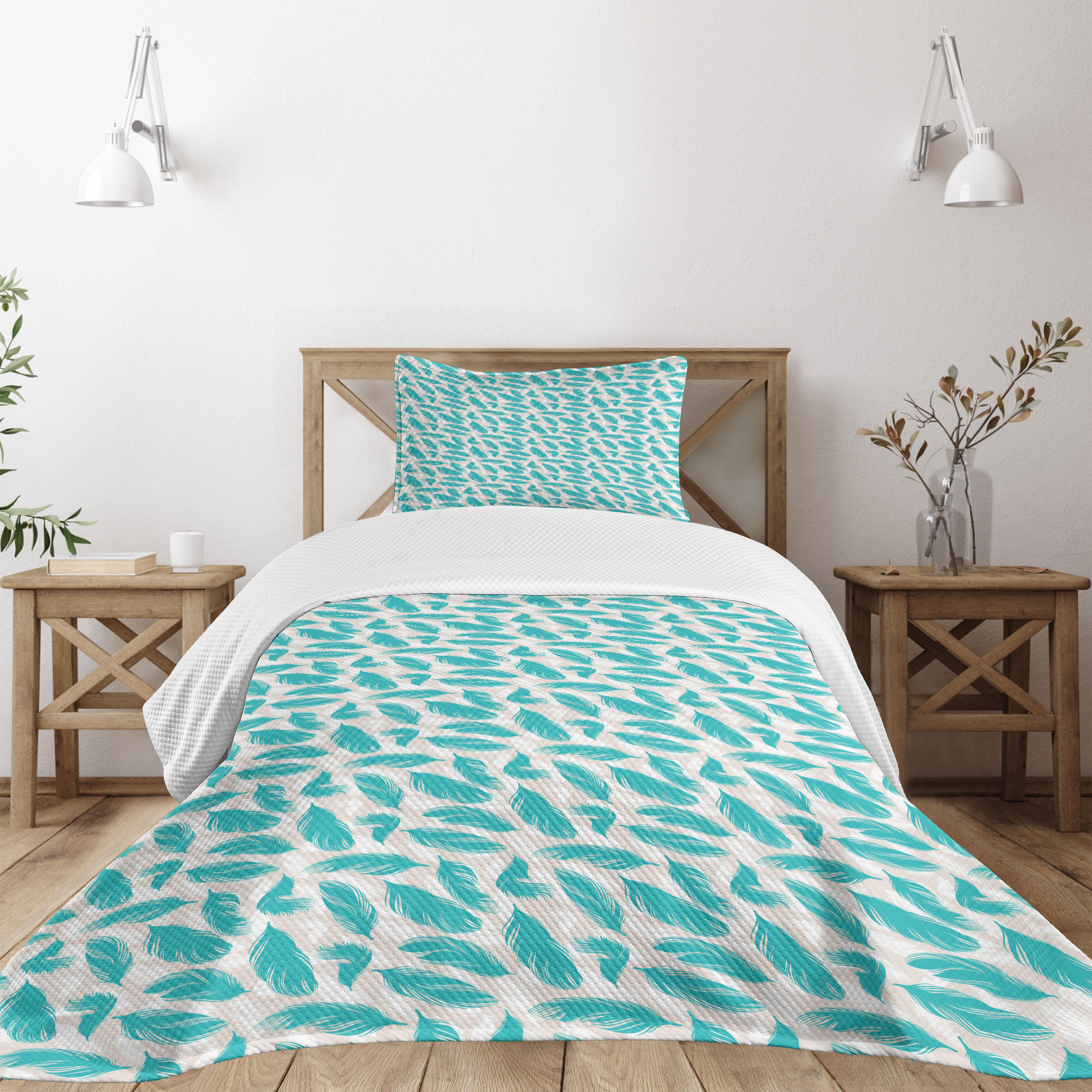 Ambesonne Ambensonne Turquoise Bedspread Bird Feathers Design Turquoise ...