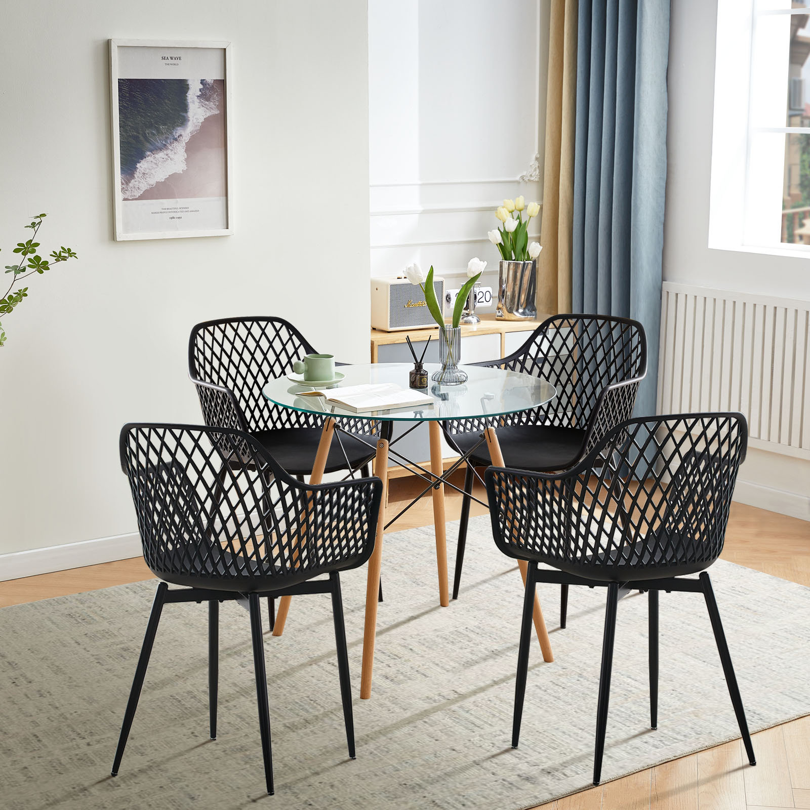 clear dining table set for 4