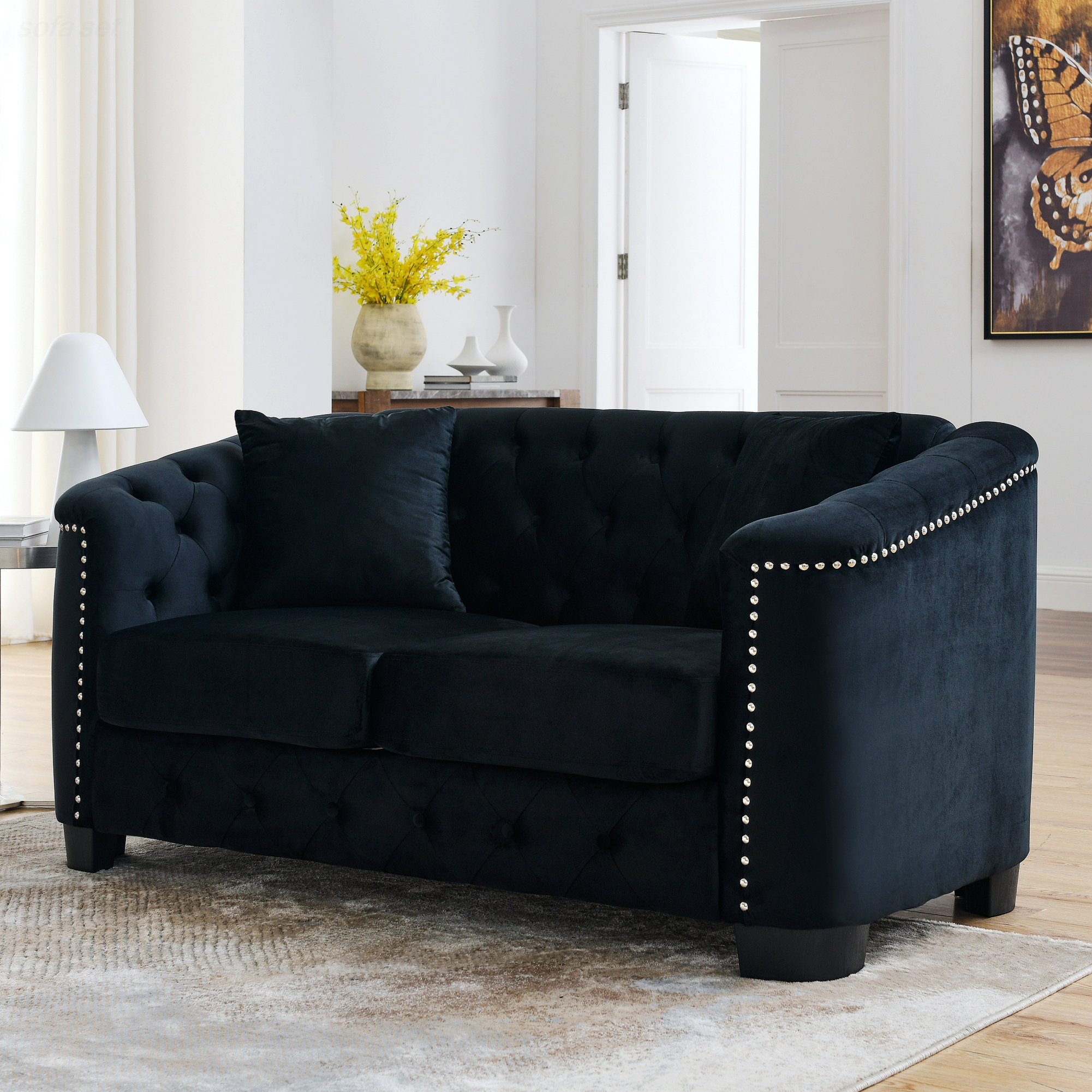 Mercer41 2 Pieces Sofa Set, Living Room Sofa Set With Nailhead Trim ...